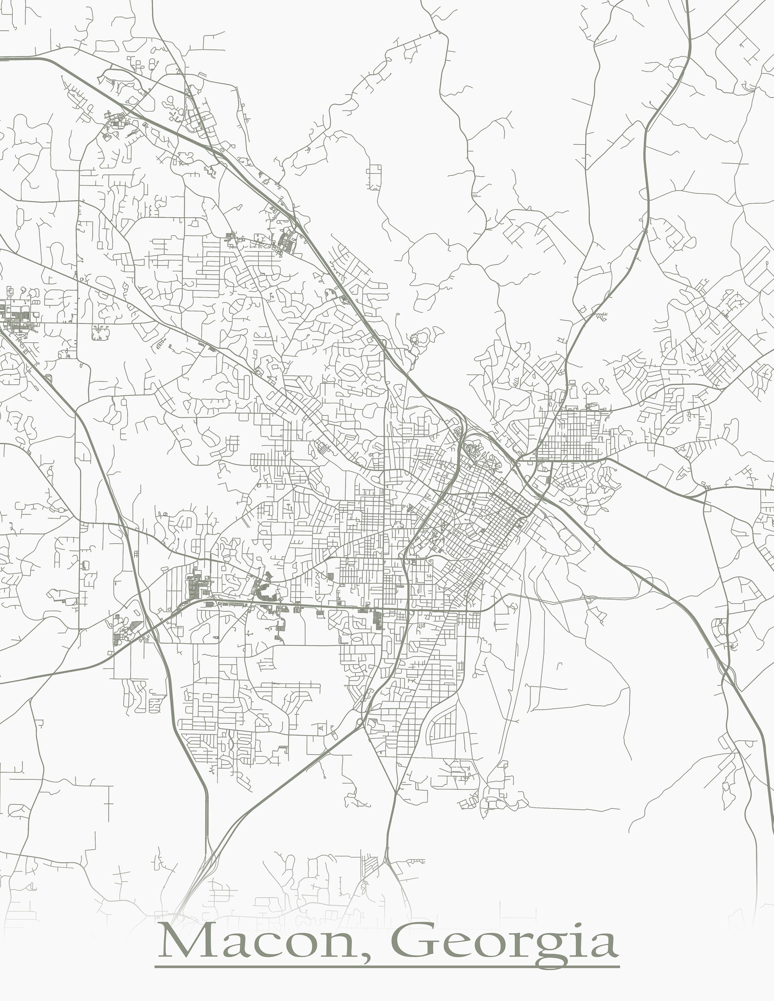 Colored Map of Macon Georgia and All Its Roads - Etsy