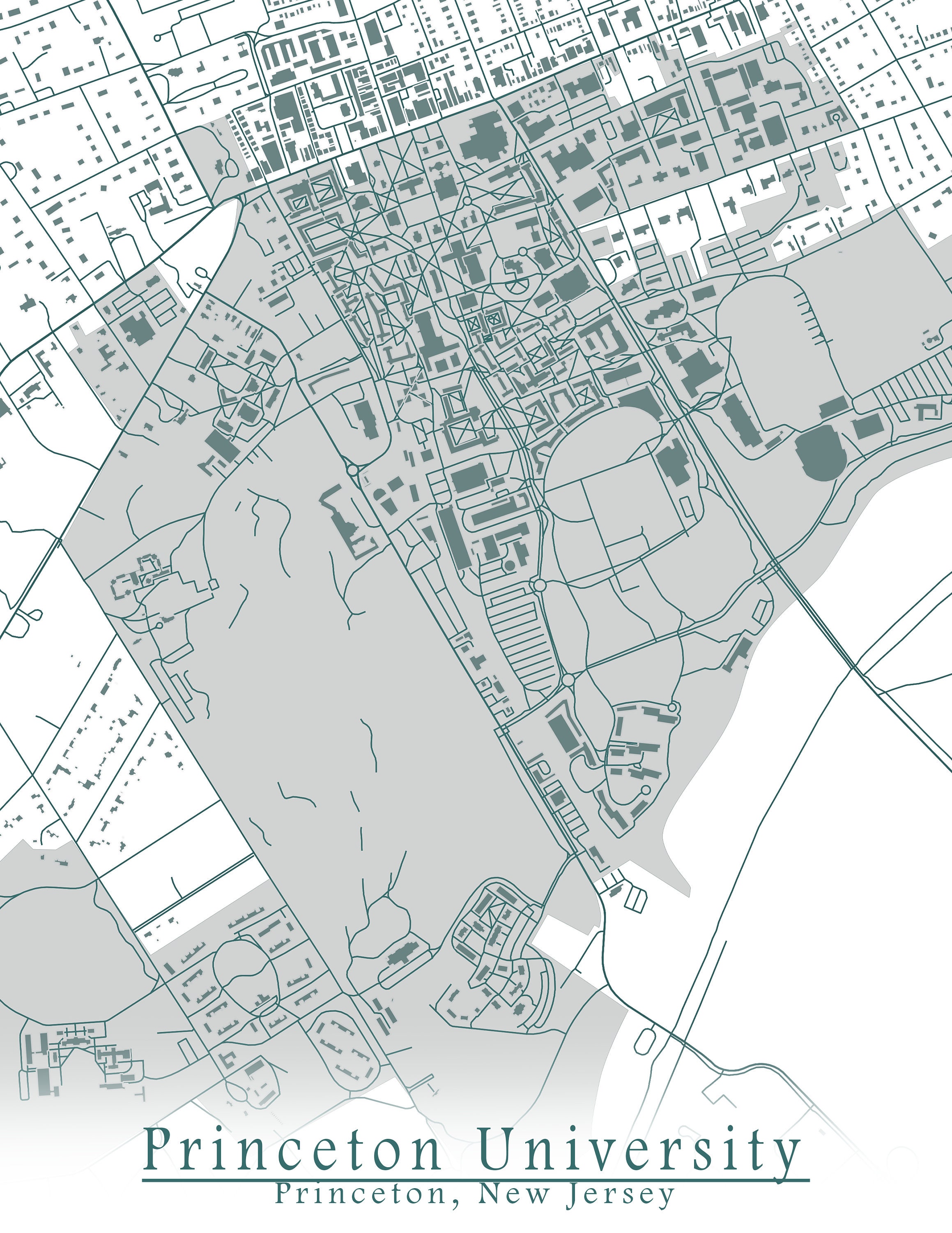 Colored Map of Princeton University and All Its Roads | Etsy