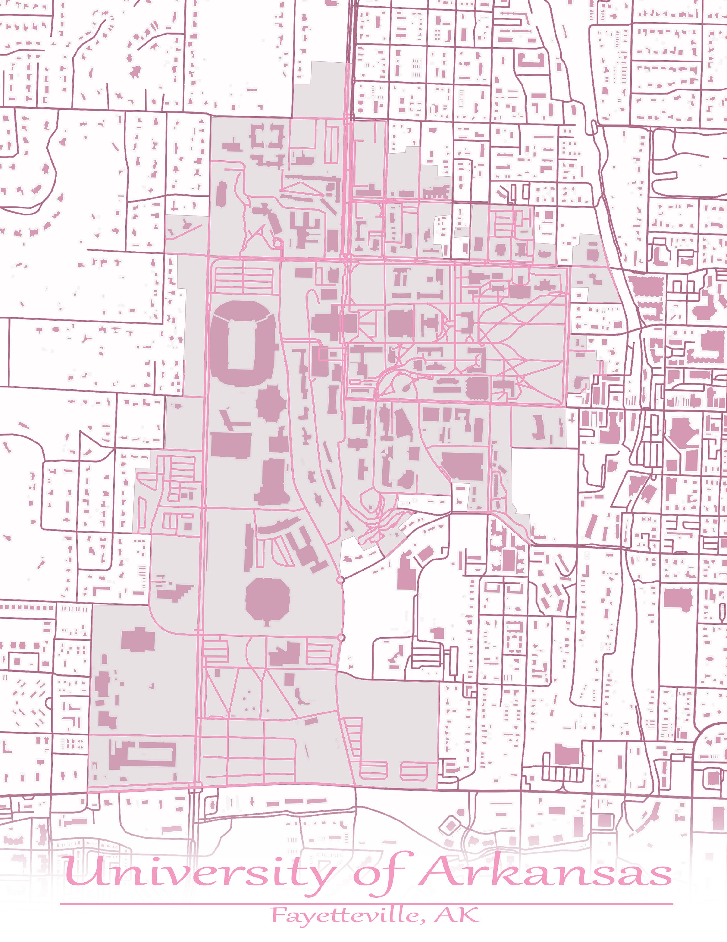Colored Map of University of Arkansas and all its Roads | Etsy