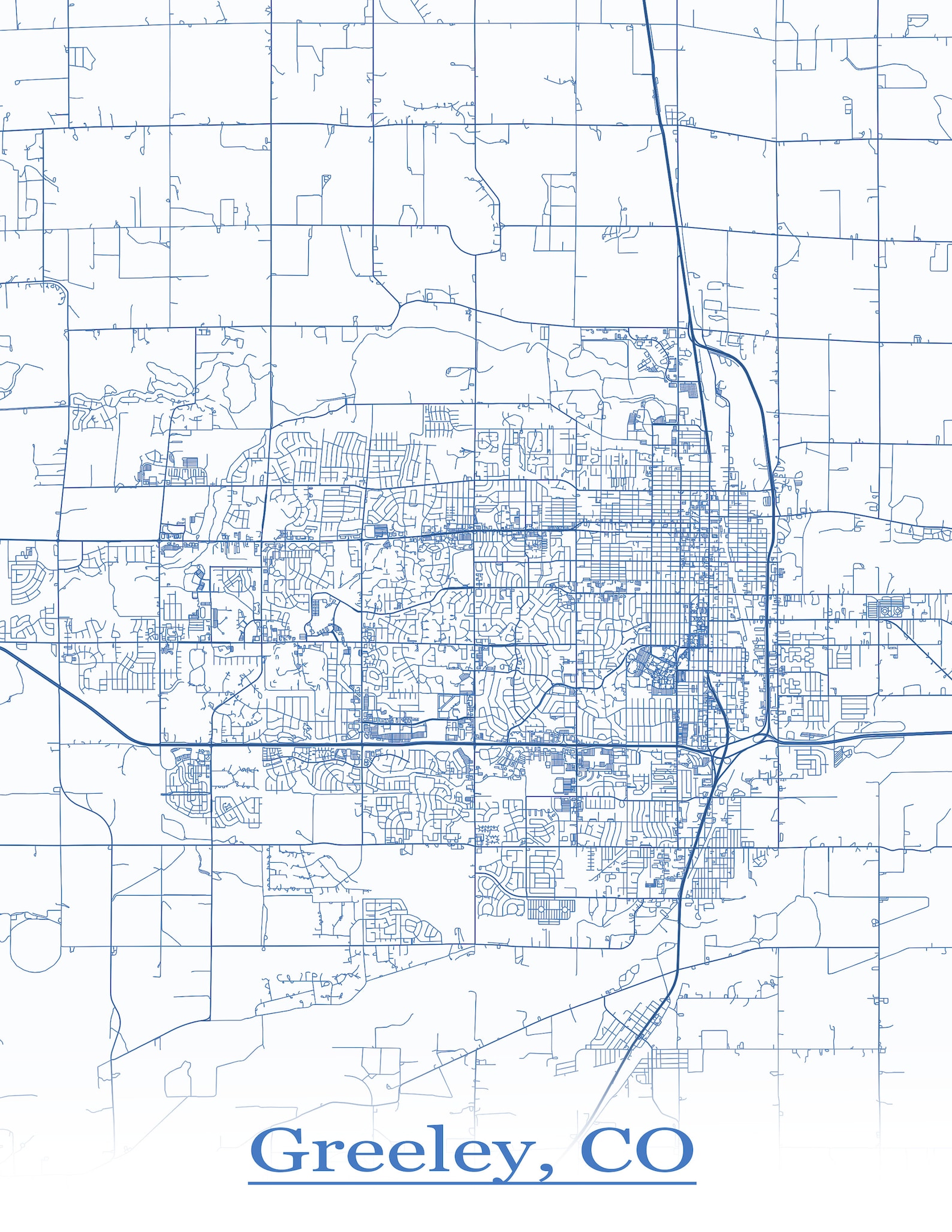 Colored Map of Greeley CO and All Its Roads - Etsy