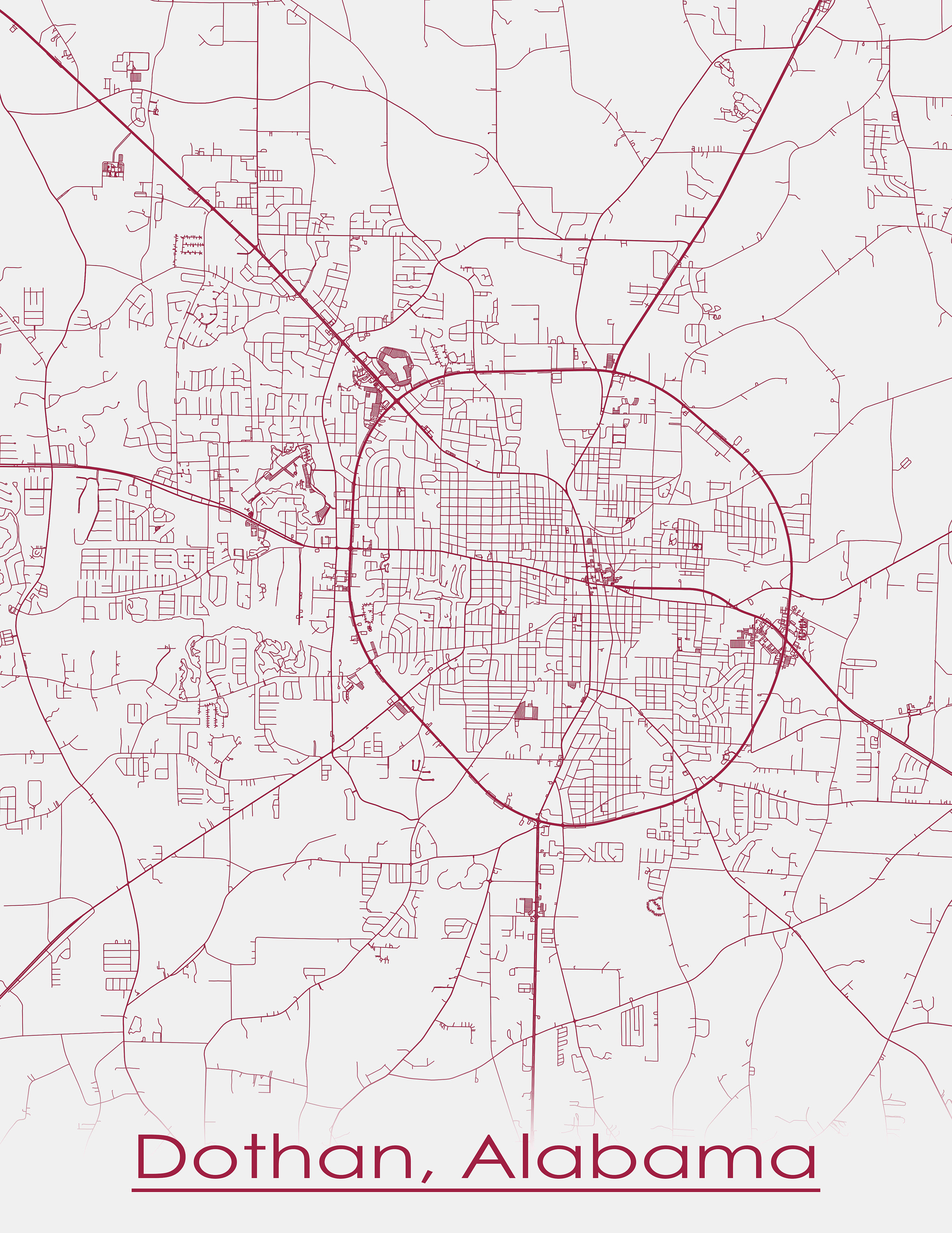 Colored Map of Dothan Alabama and All Its Roads - Etsy