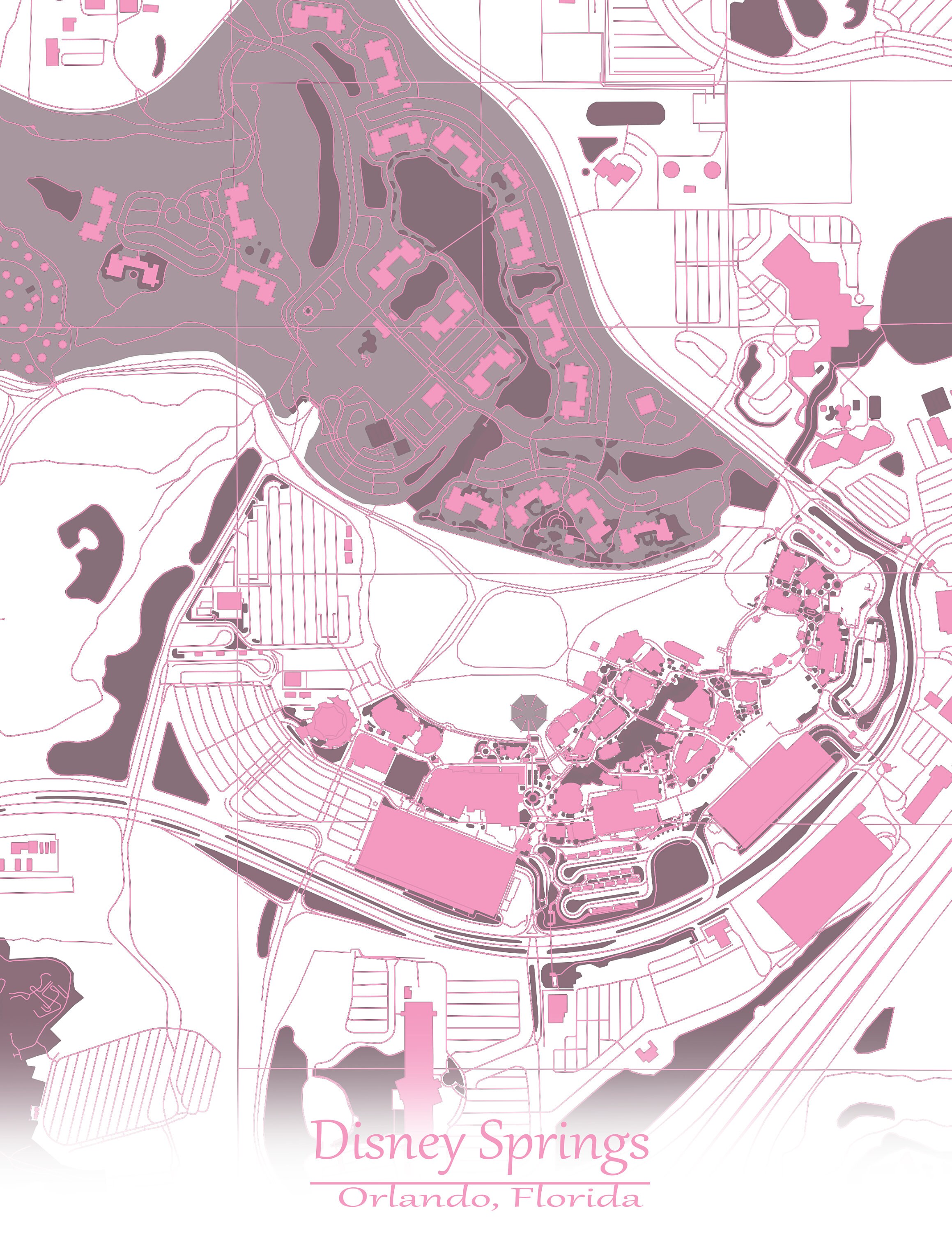 Colored Map of Disney Springs Orlando and all its Roads | Etsy