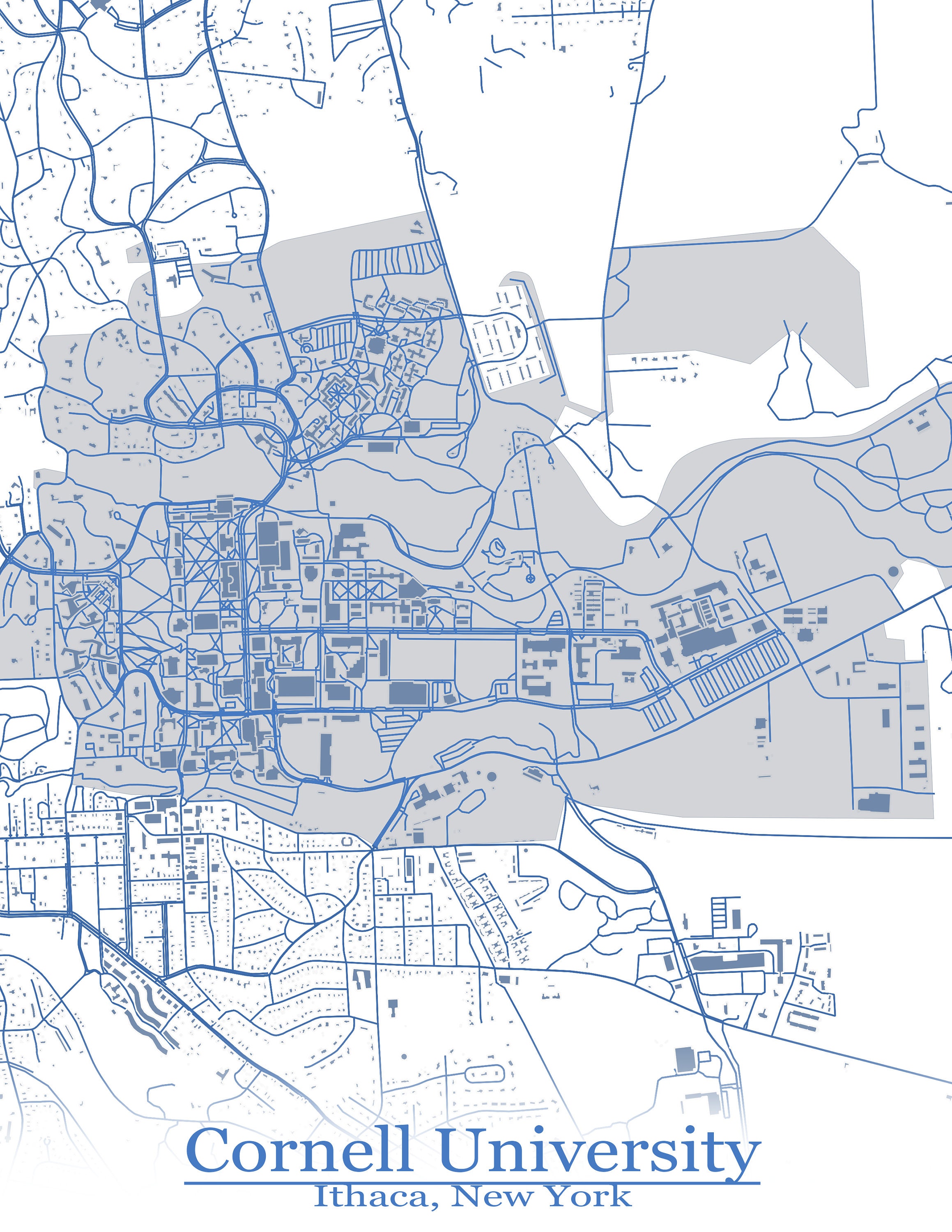 Colored Map of Cornell University and All Its Roads - Etsy