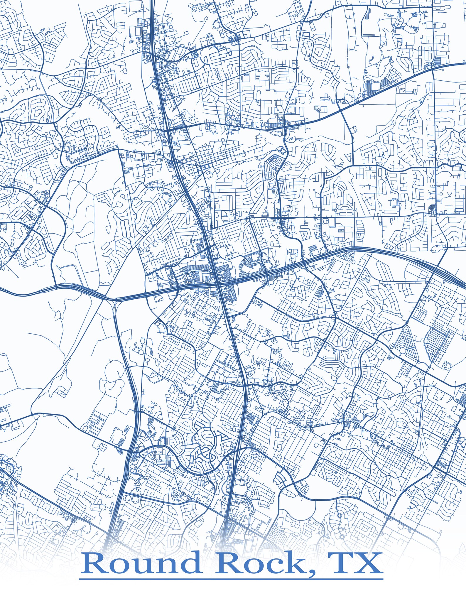 Colored Map of Round Rock Texas and All Its Roads - Etsy