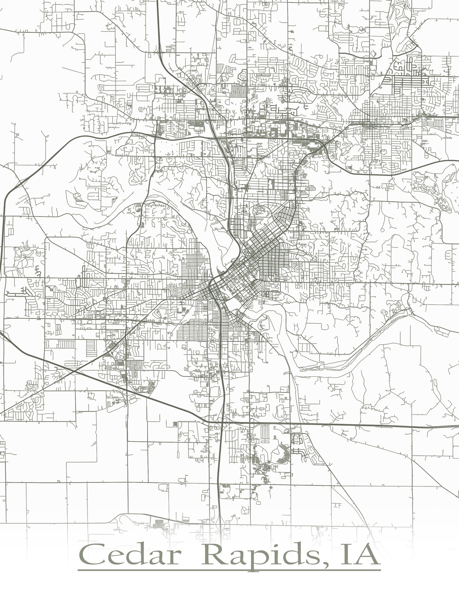 Colored Map of Cedar Rapids IA and all its Roads | Etsy