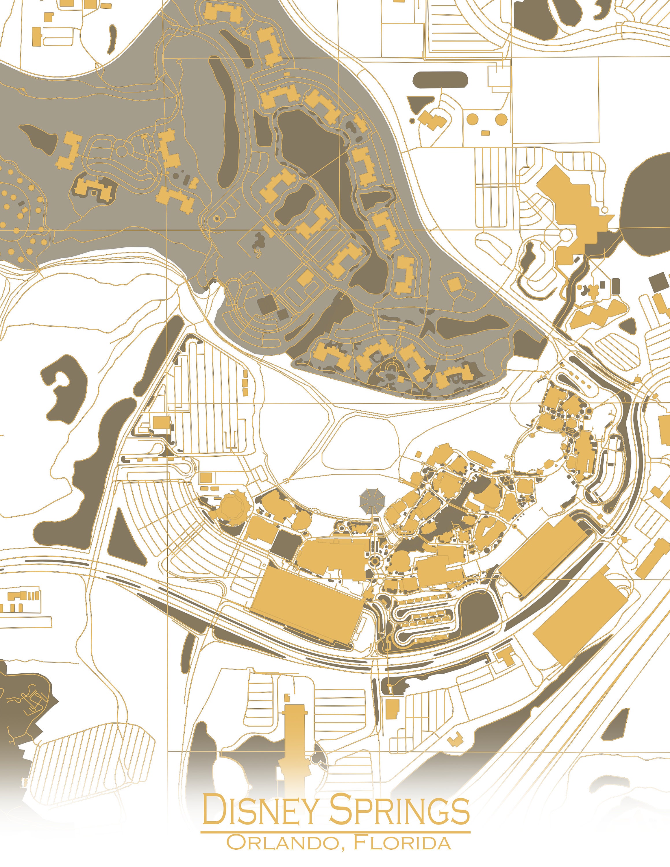 Colored Map of Disney Springs Orlando and all its Roads | Etsy