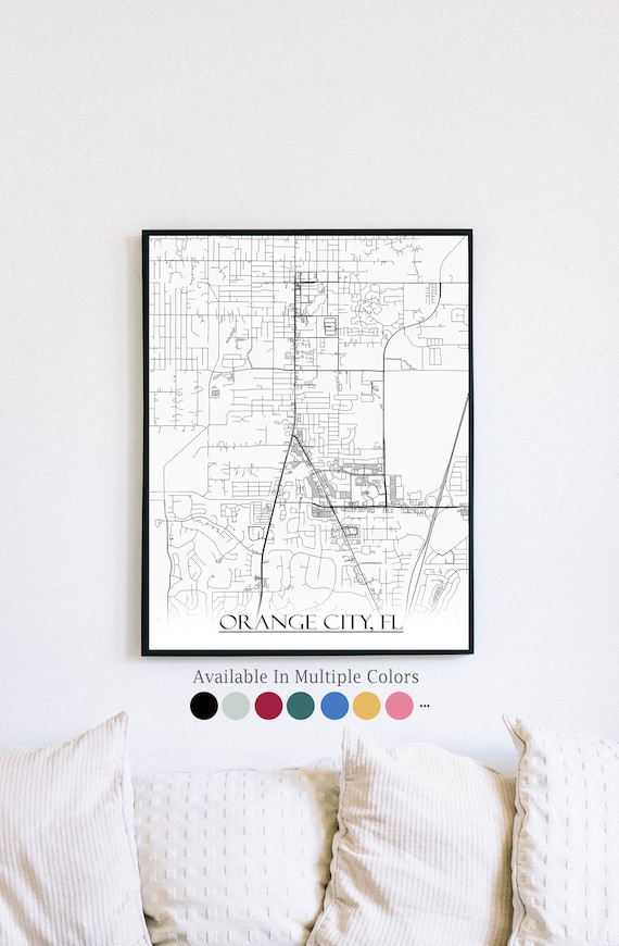 Colored Map of Orange City FL and All Its Roads - Etsy