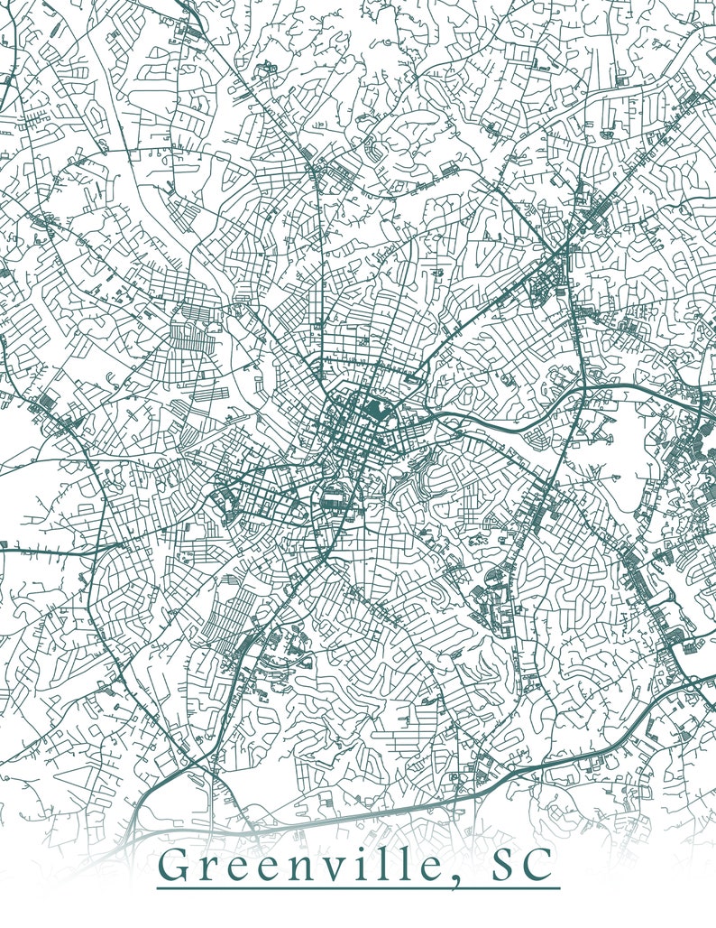 Colored Map of Greenville SC and All Its Roads - Etsy