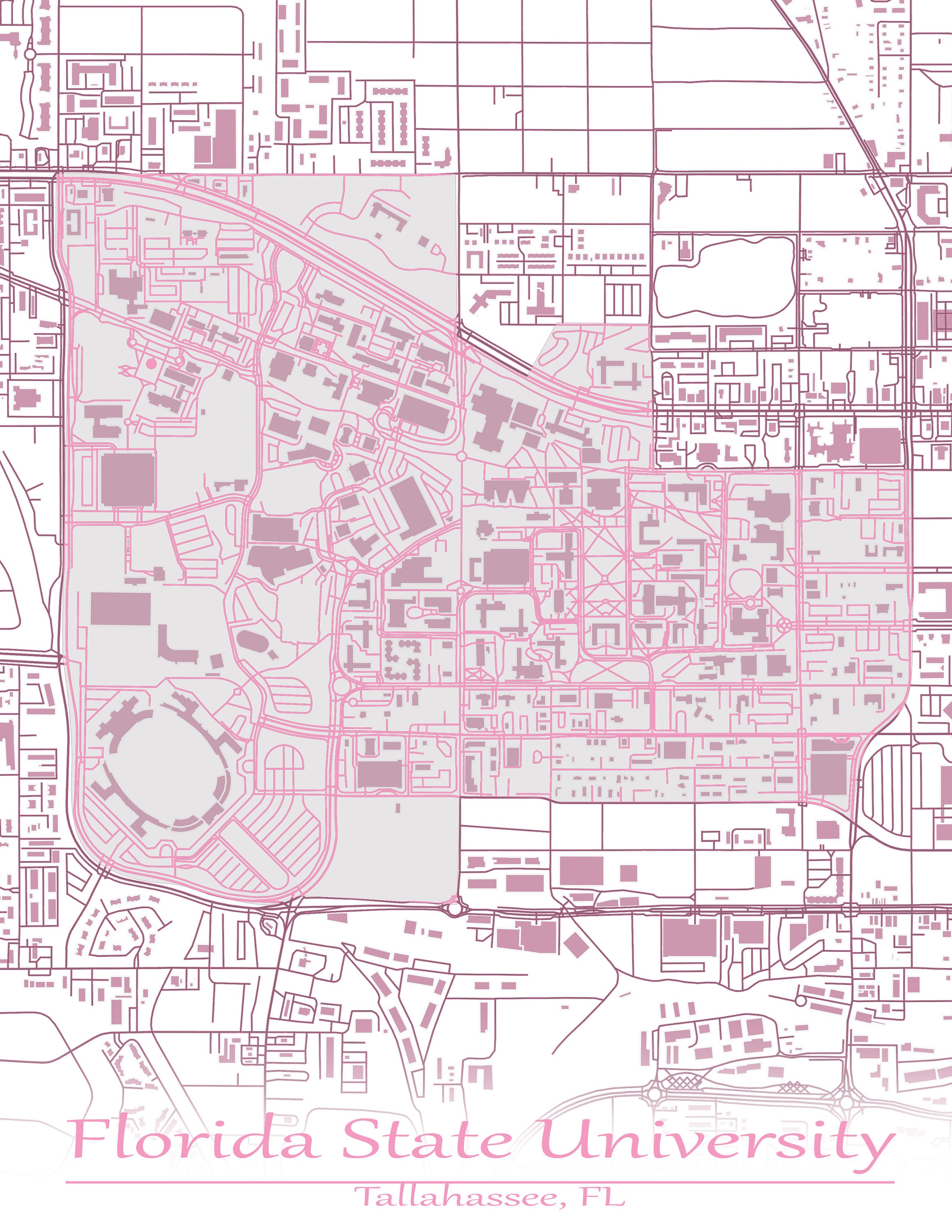 Colored Map of Florida State University and all its Roads | Etsy