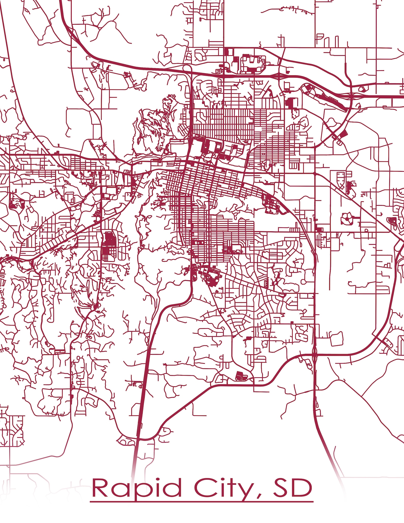 Colored Map of Rapid City SD and All Its Roads - Etsy
