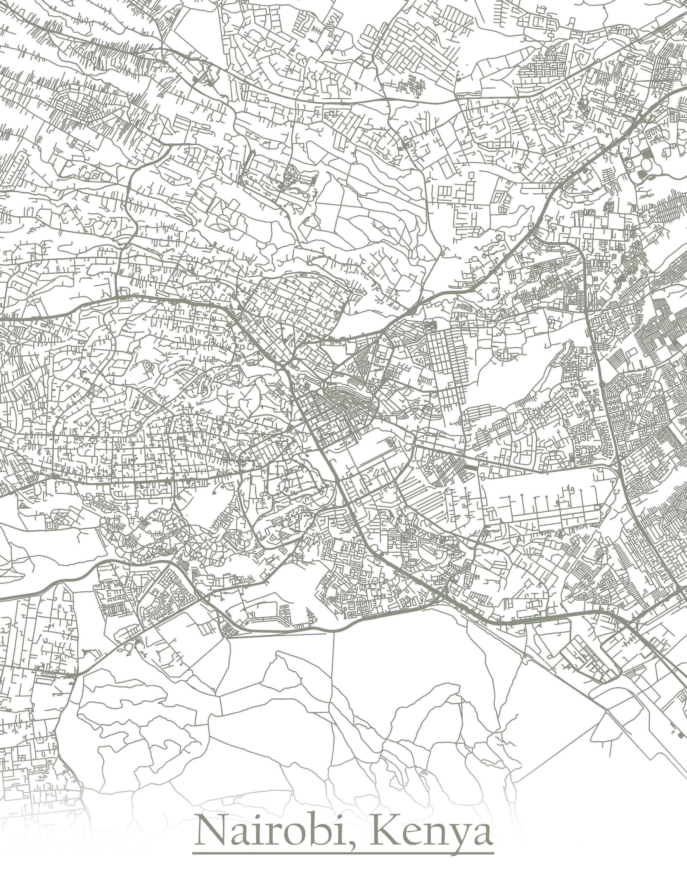 Colored Map of Nairobi Kenya and all its Roads | Etsy