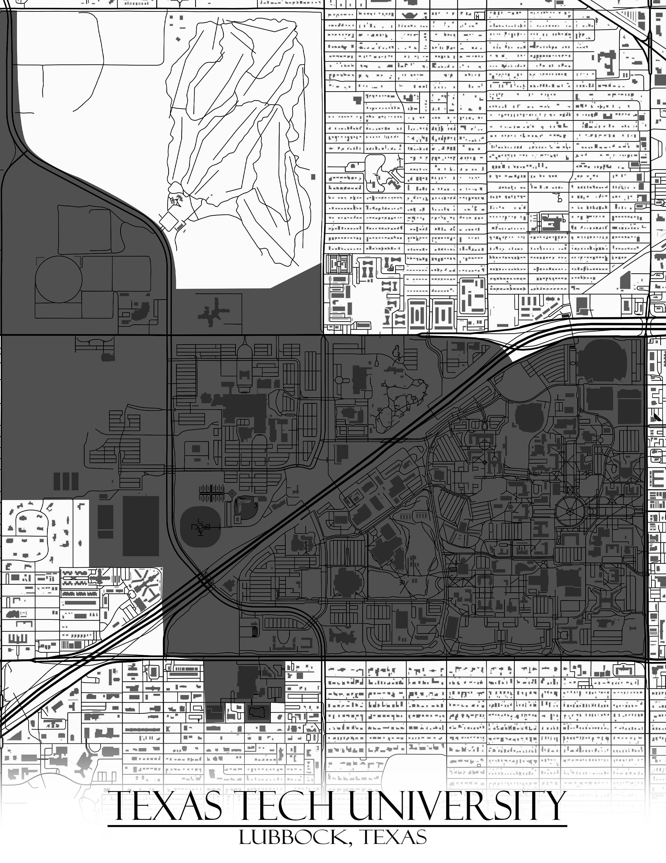 Colored Map of Texas Tech University and All Its Roads | Etsy