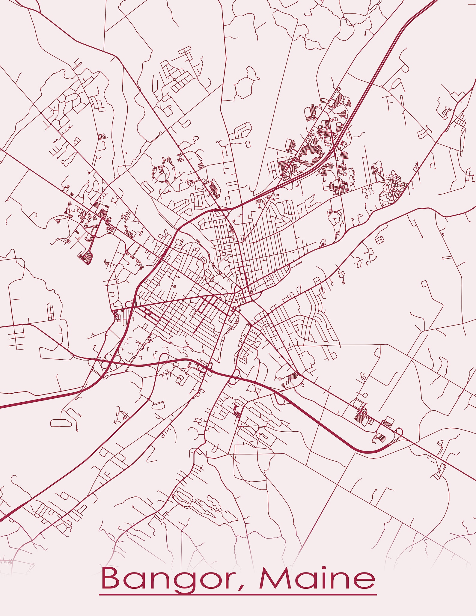 Colored Map of Bangor Maine and All Its Roads - Etsy