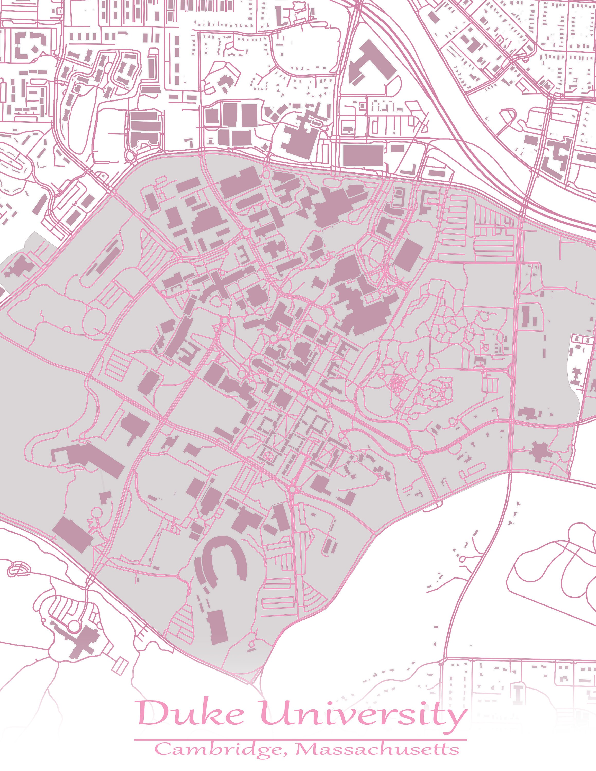 Colored Map of Duke University and all its Roads | Etsy