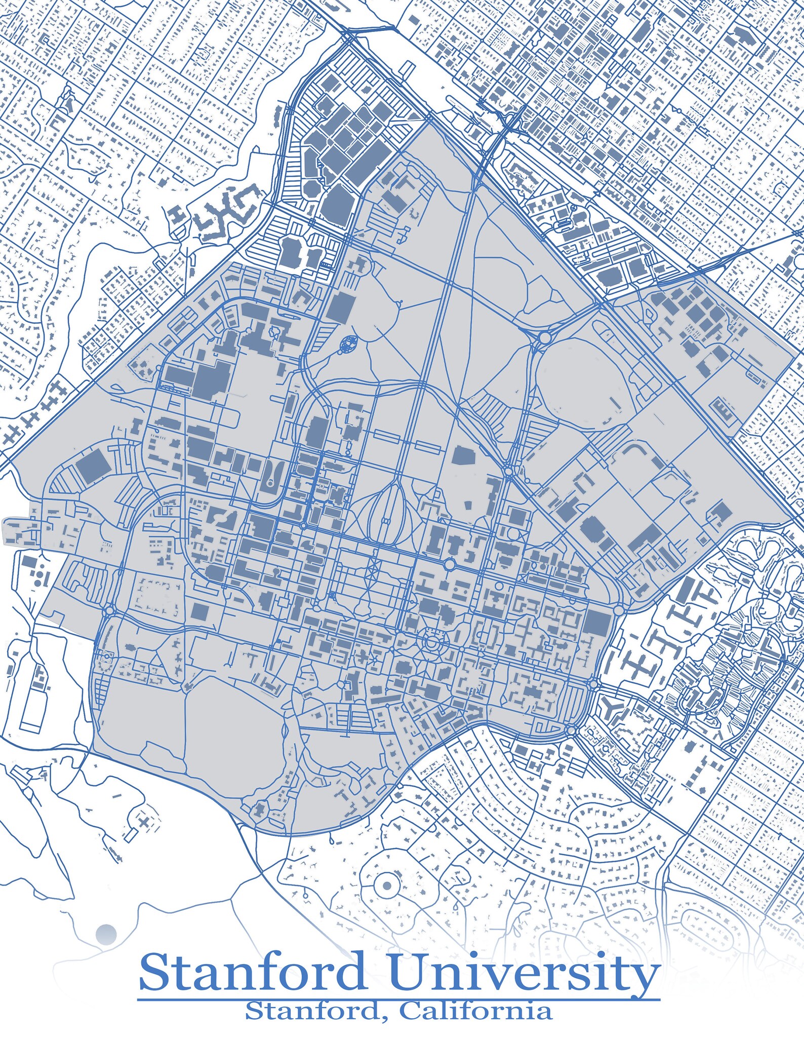 Colored Map of Stanford University and All Its Roads - Etsy