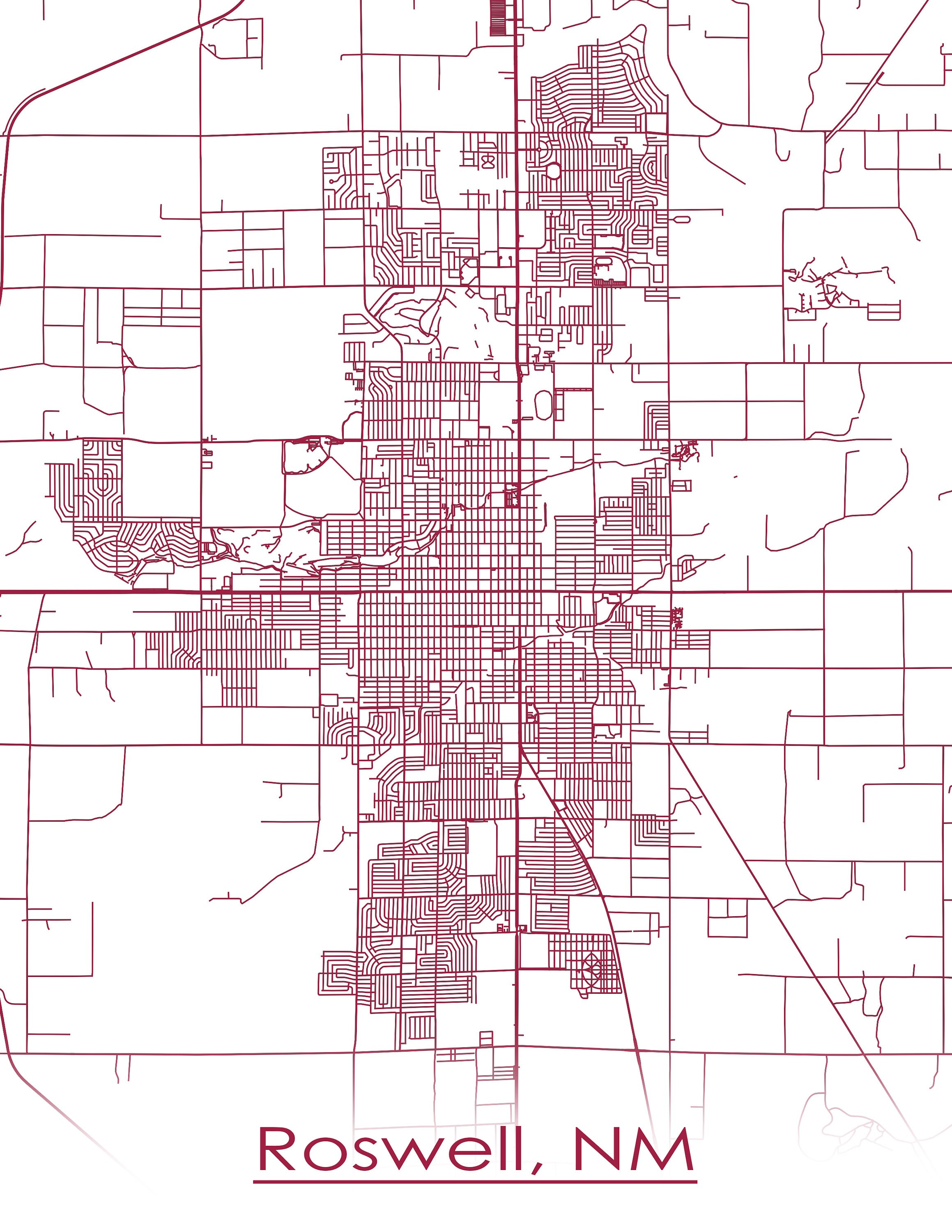 Colored Map of Roswell New Mexico and all its Roads | Etsy