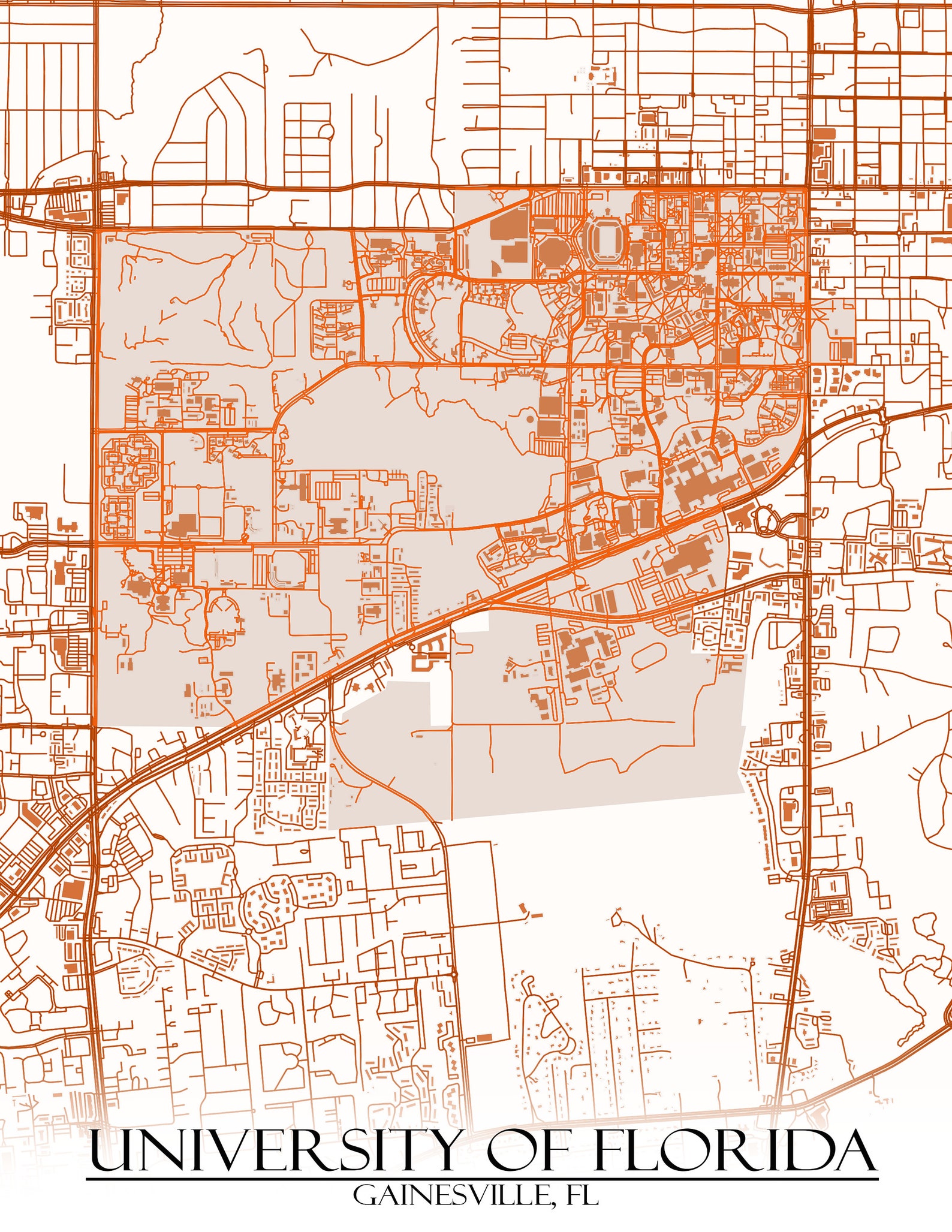 Colored Map of University of Florida / UF and All Its Roads | Etsy