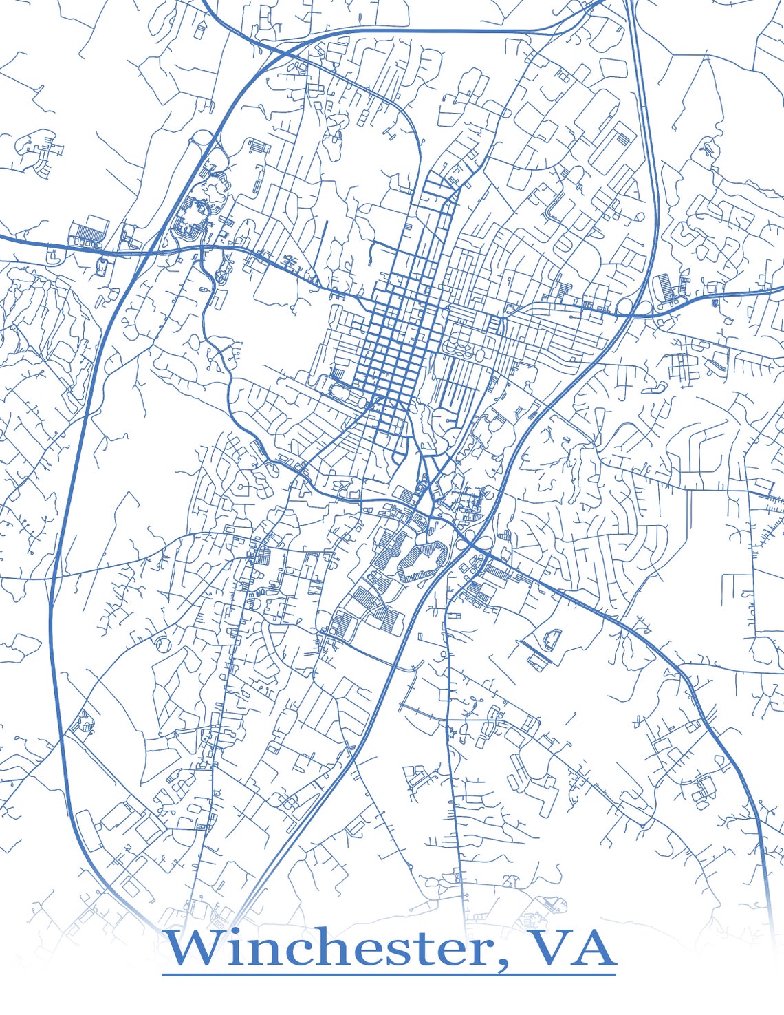 Colored Map of Winchester VA and All Its Roads - Etsy