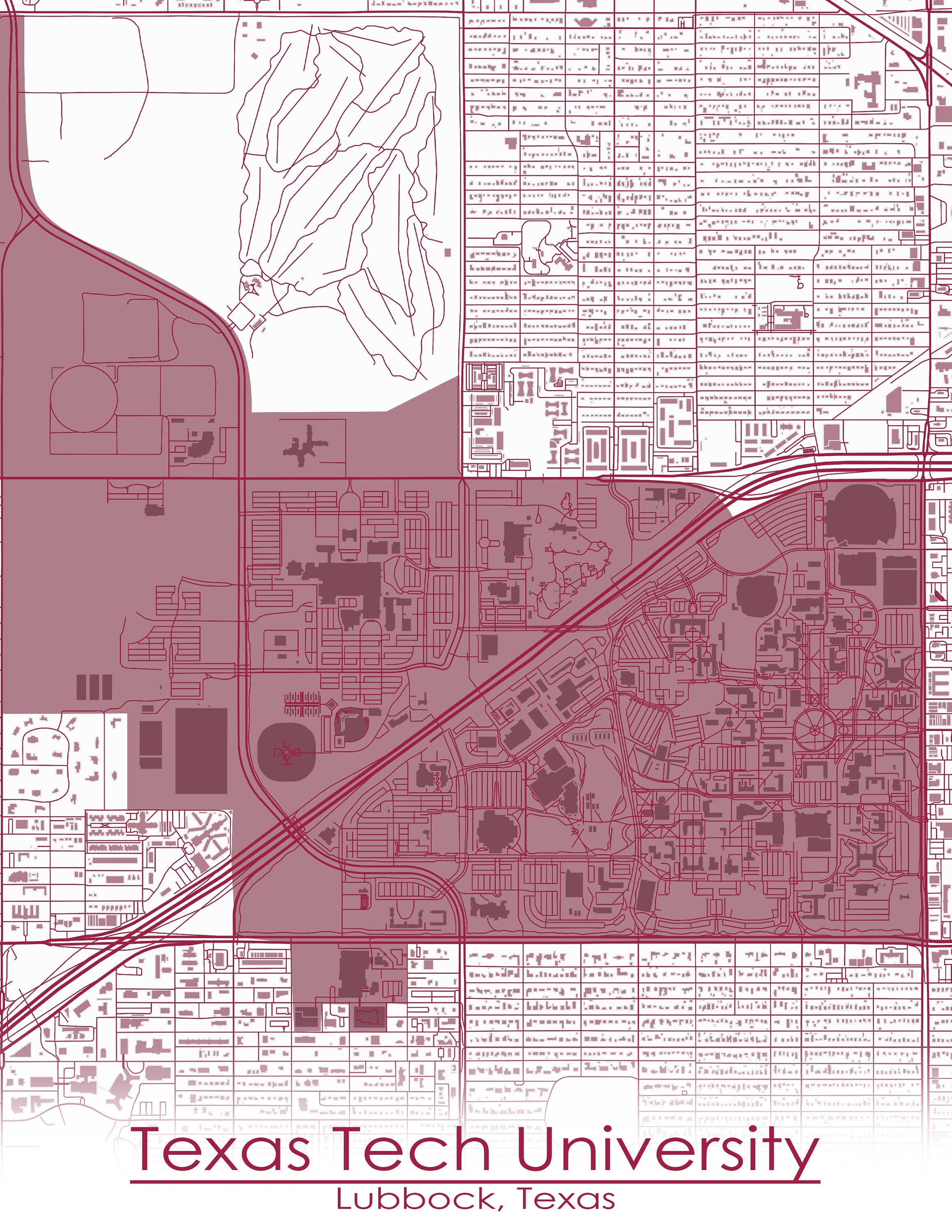 Colored Map of Texas Tech University and All Its Roads | Etsy