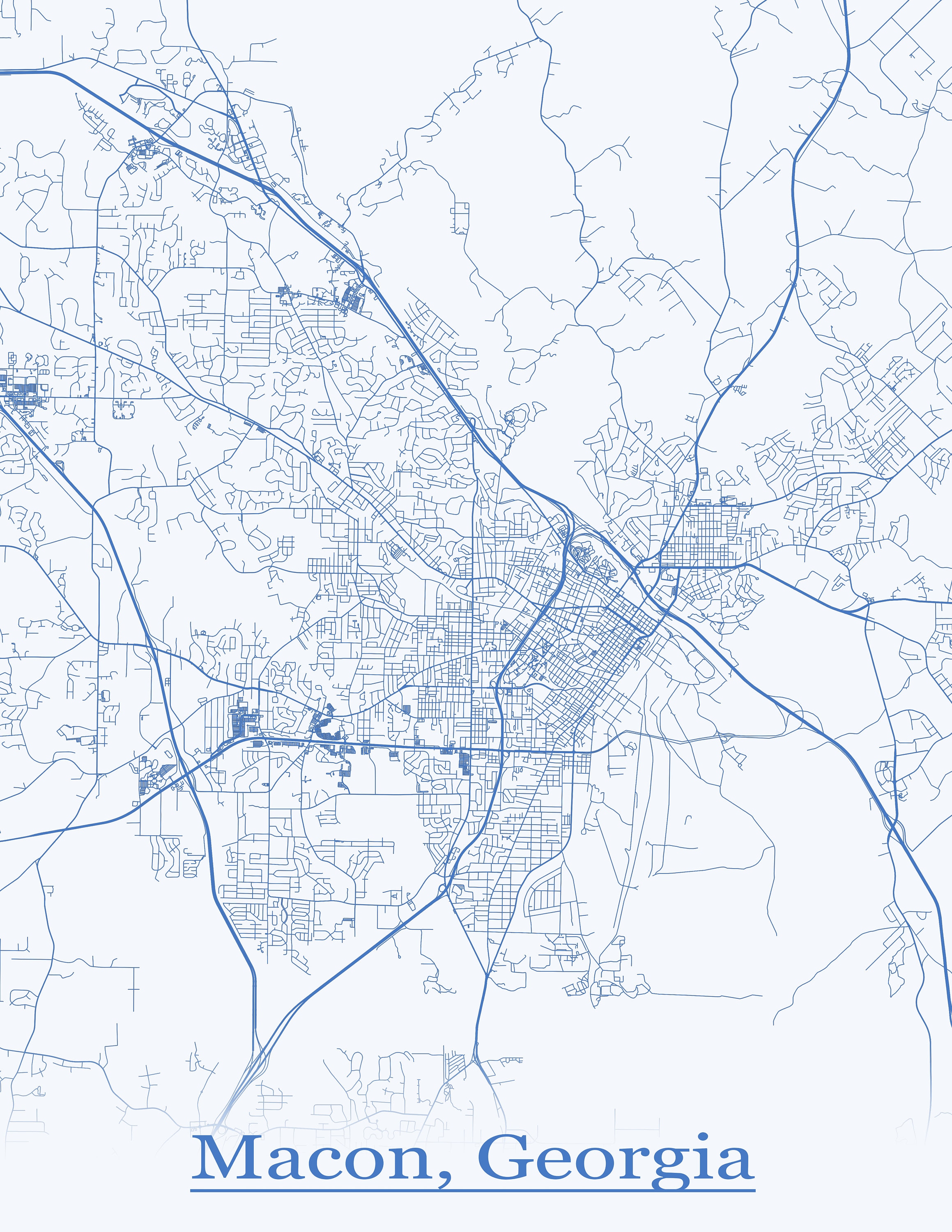 Colored Map of Macon Georgia and all its Roads | Etsy