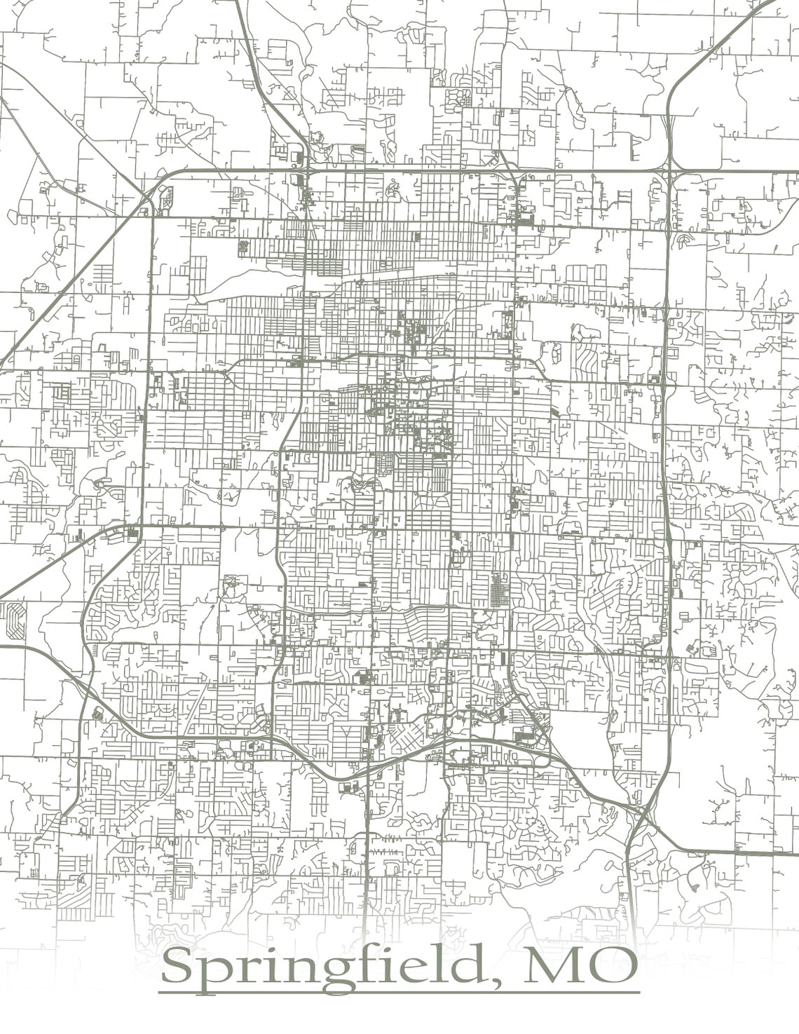 Colored Map of Springfield MO and All Its Roads - Etsy
