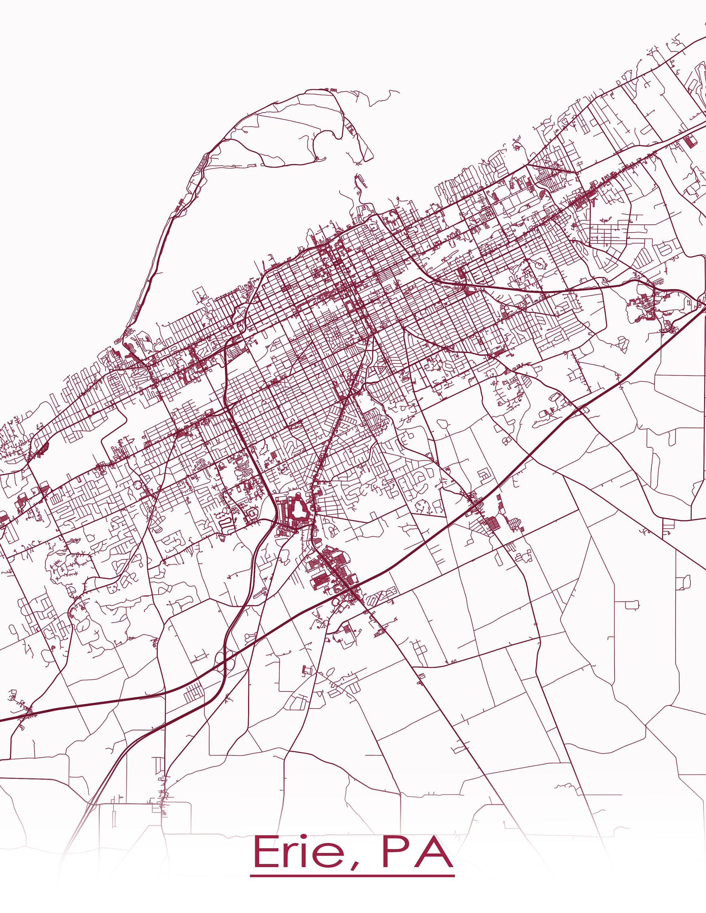 Colored Map of Erie PA and All Its Roads - Etsy UK