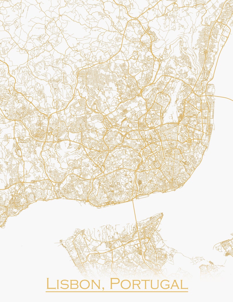 Colored Map of Lisbon Portugal and All Its Roads - Etsy