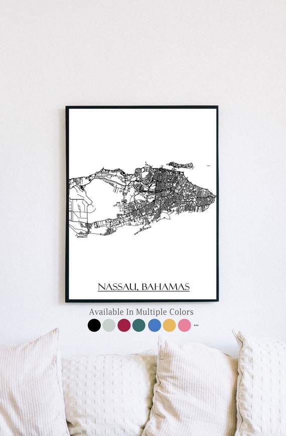 Colored Map of Nassau Bahamas and All Its Roads - Etsy UK