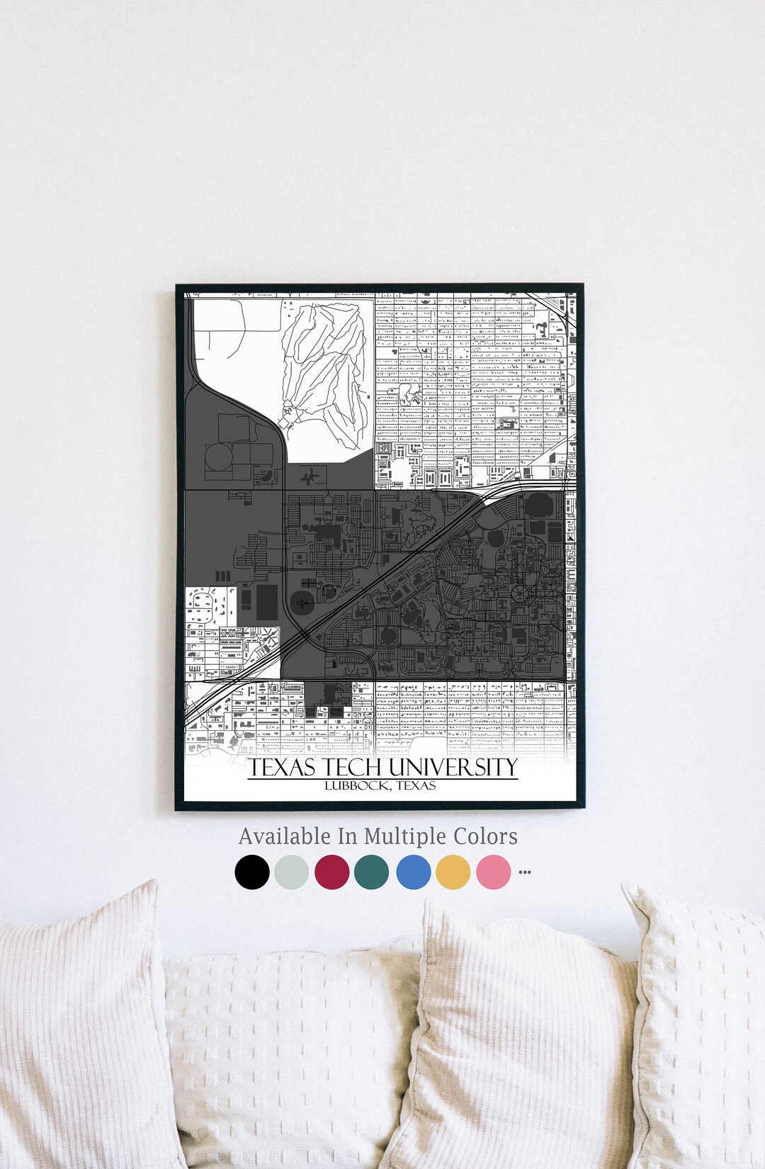 Colored Map of Texas Tech University and All Its Roads - Etsy