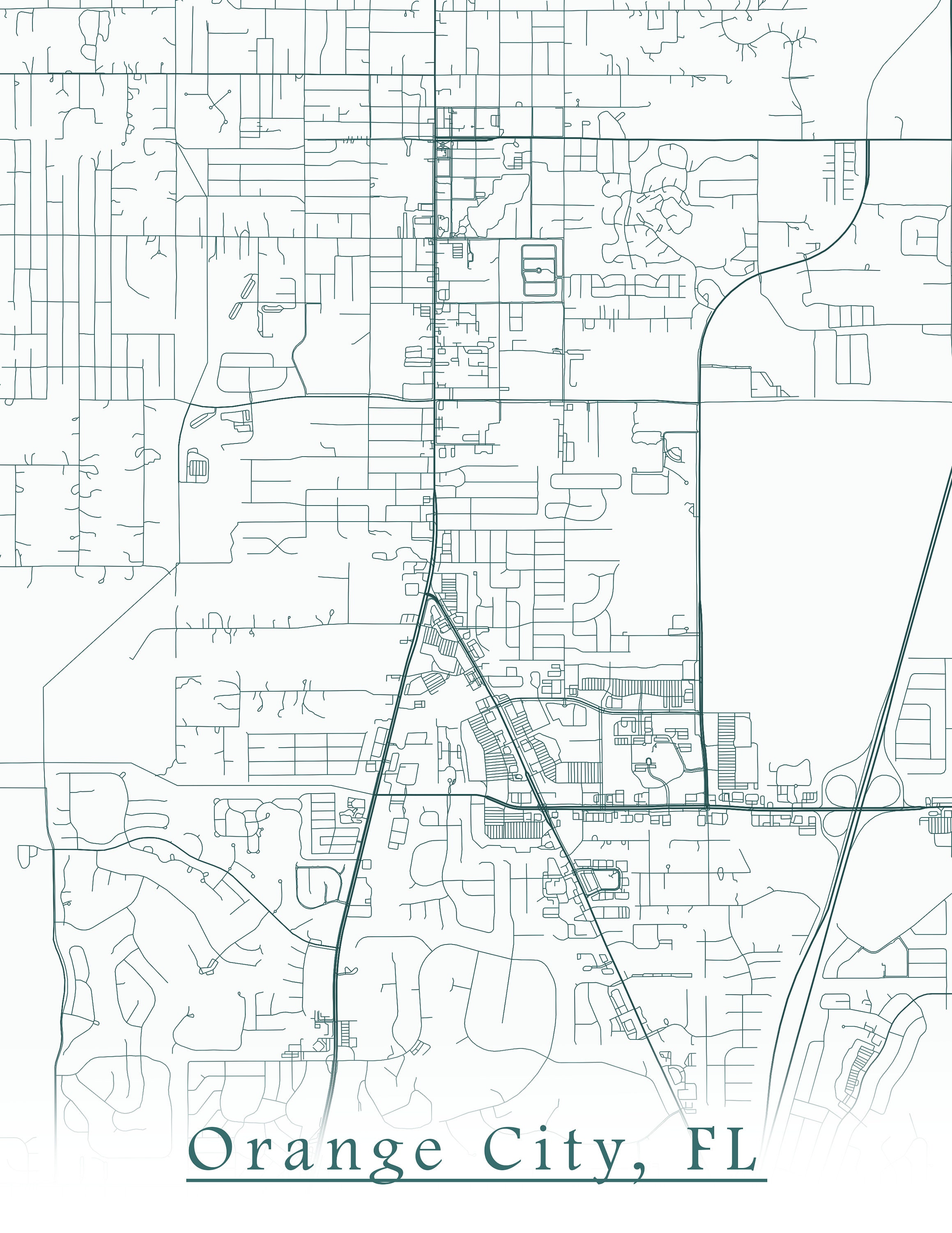Colored Map of Orange City FL and All Its Roads - Etsy