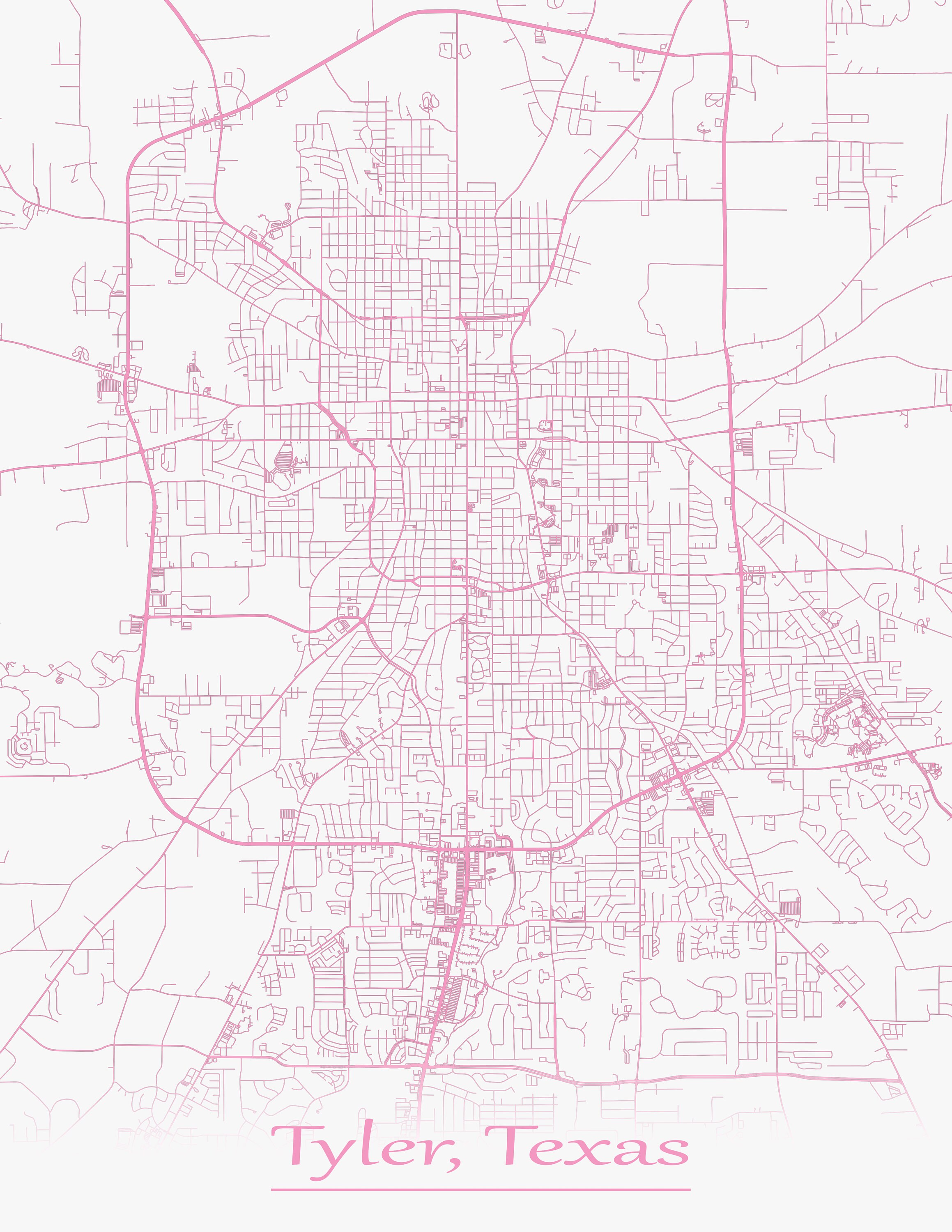 Colored Map of Tyler Texas and All Its Roads - Etsy