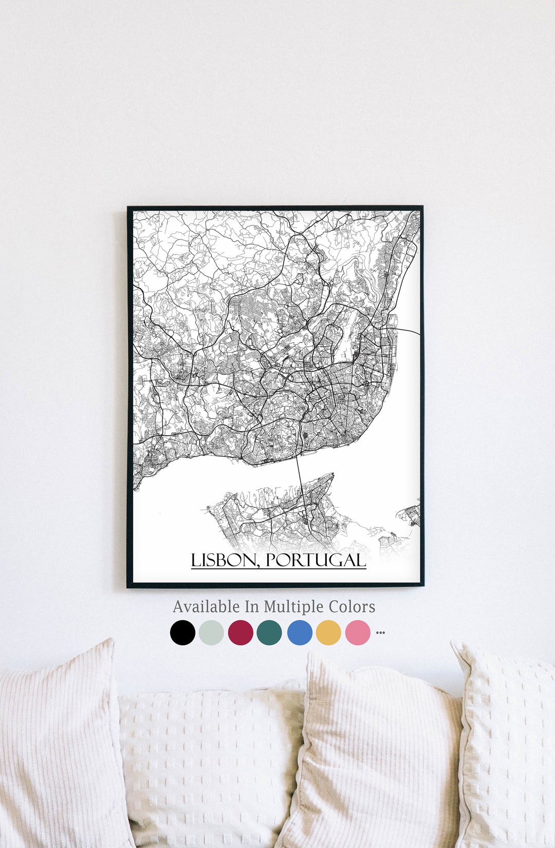Colored Map of Lisbon Portugal and All Its Roads - Etsy