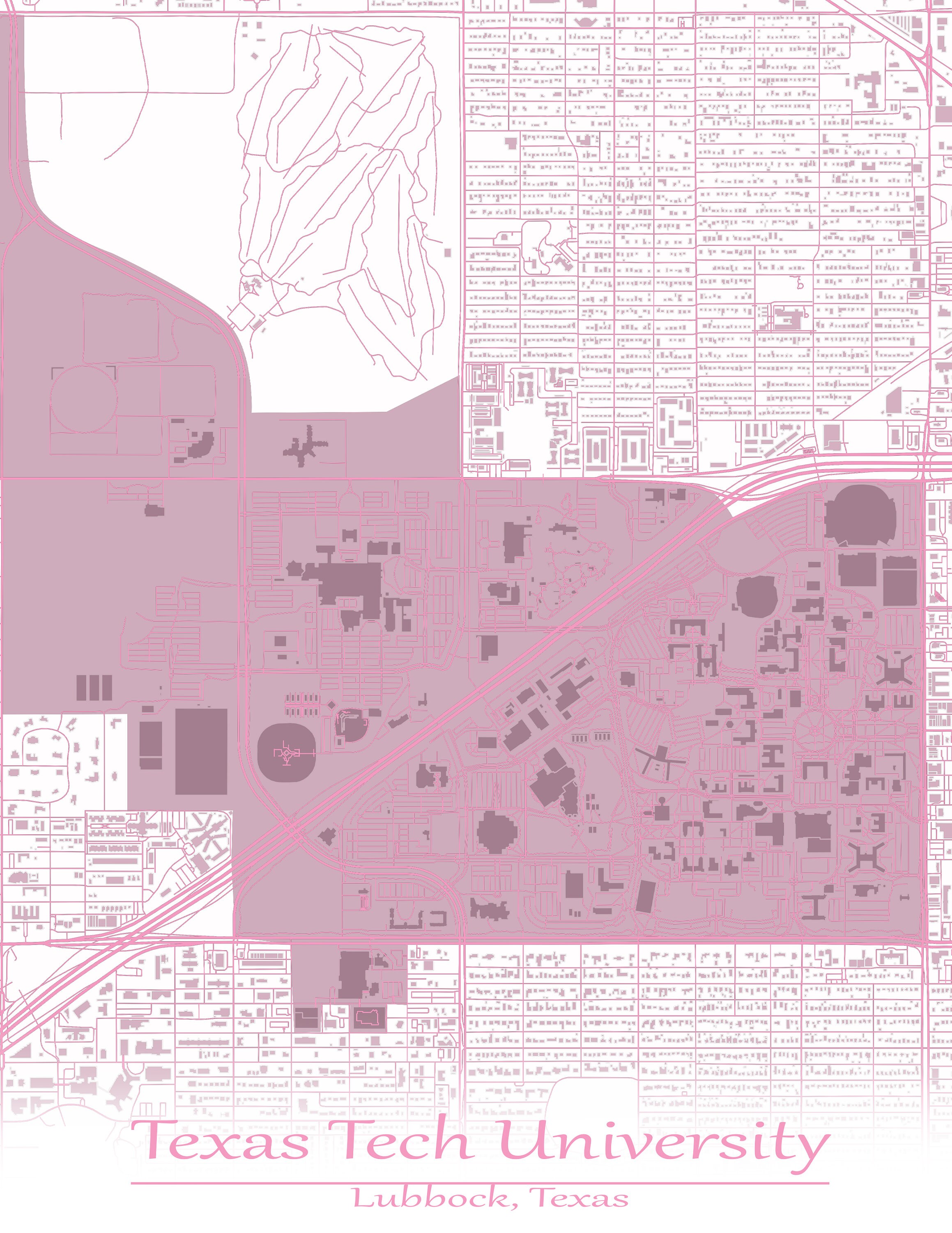 Colored Map of Texas Tech University and All Its Roads | Etsy