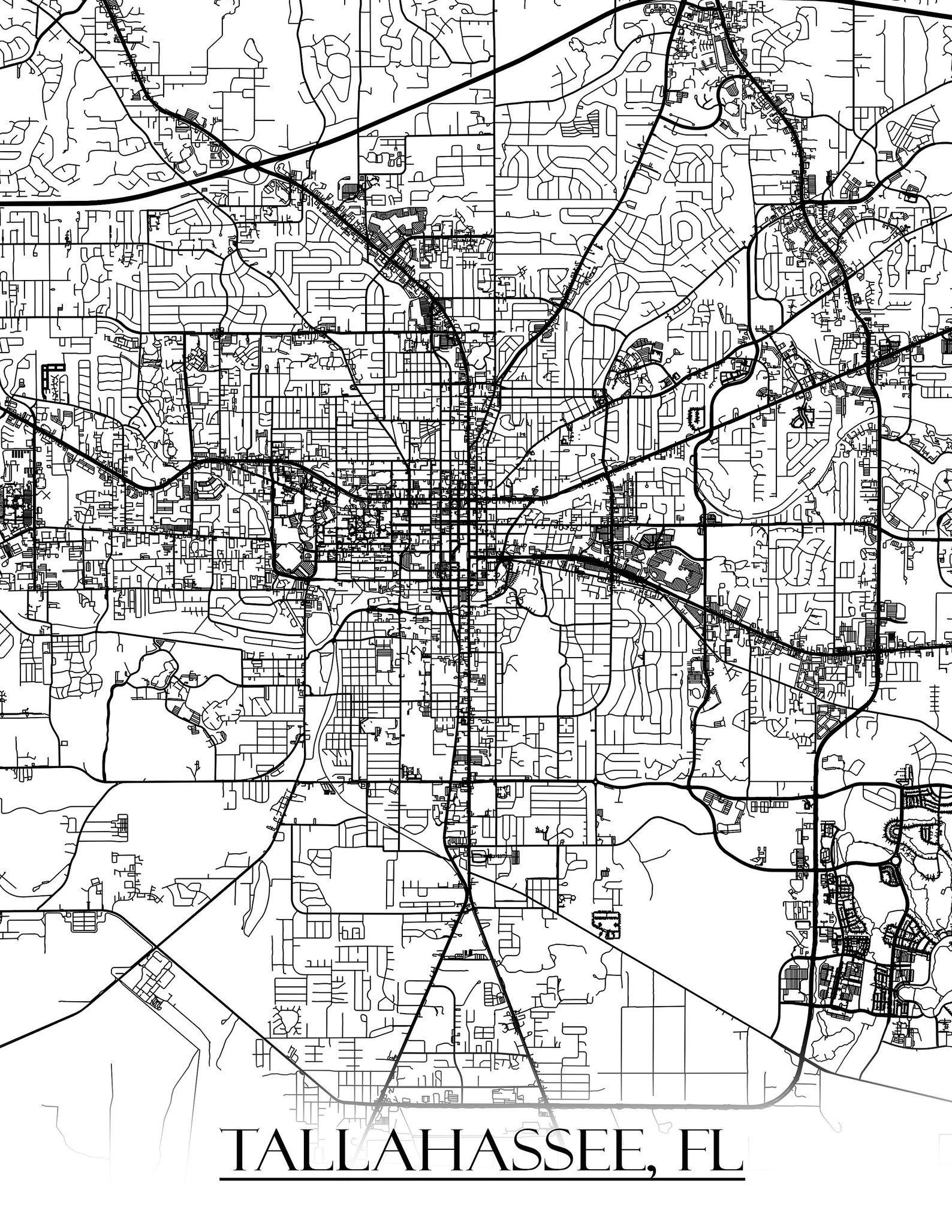 Colored Map of Tallahassee FL and All Its Roads - Etsy