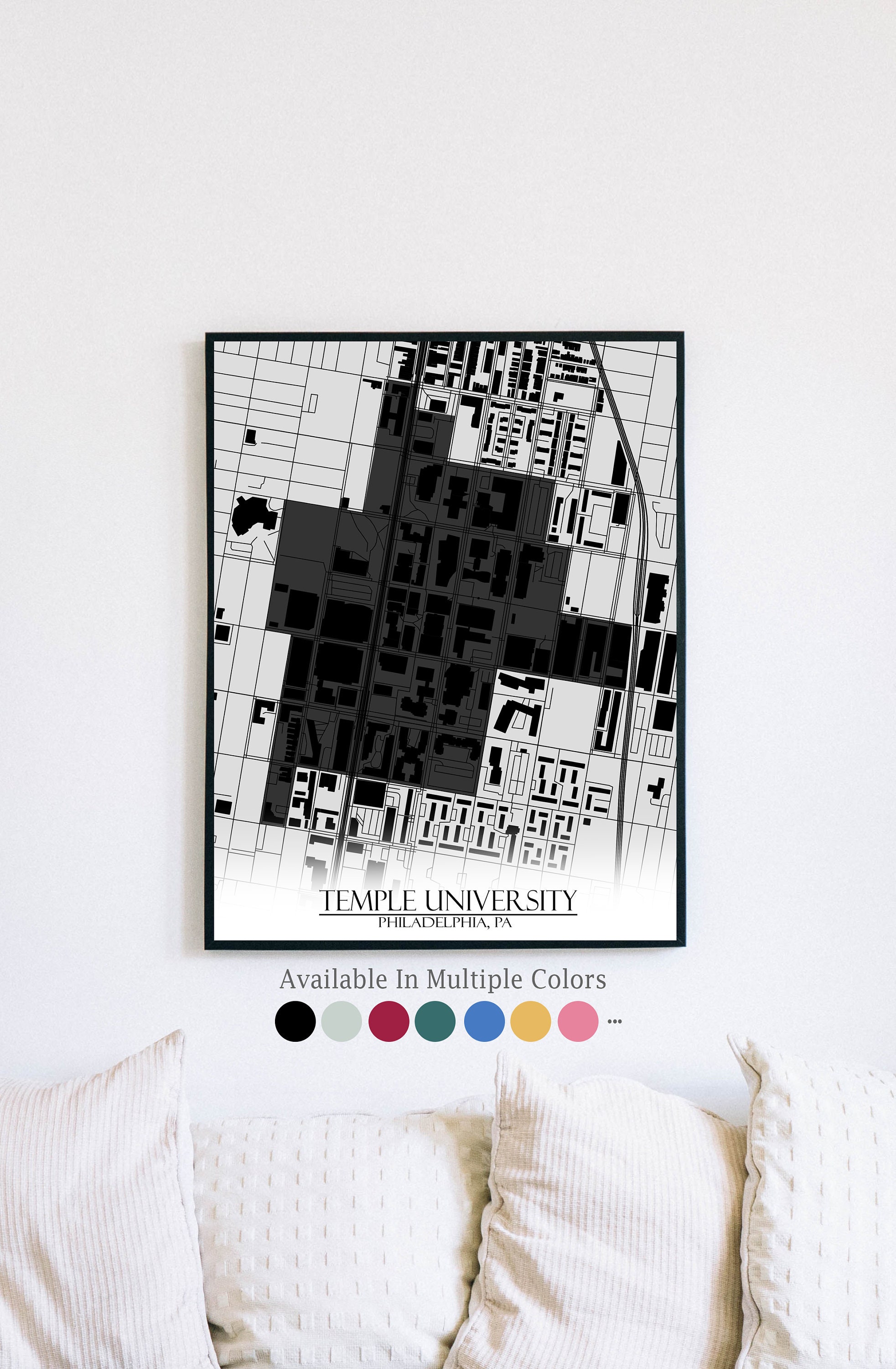 Colored Map of Temple University University and All Its Roads - Etsy