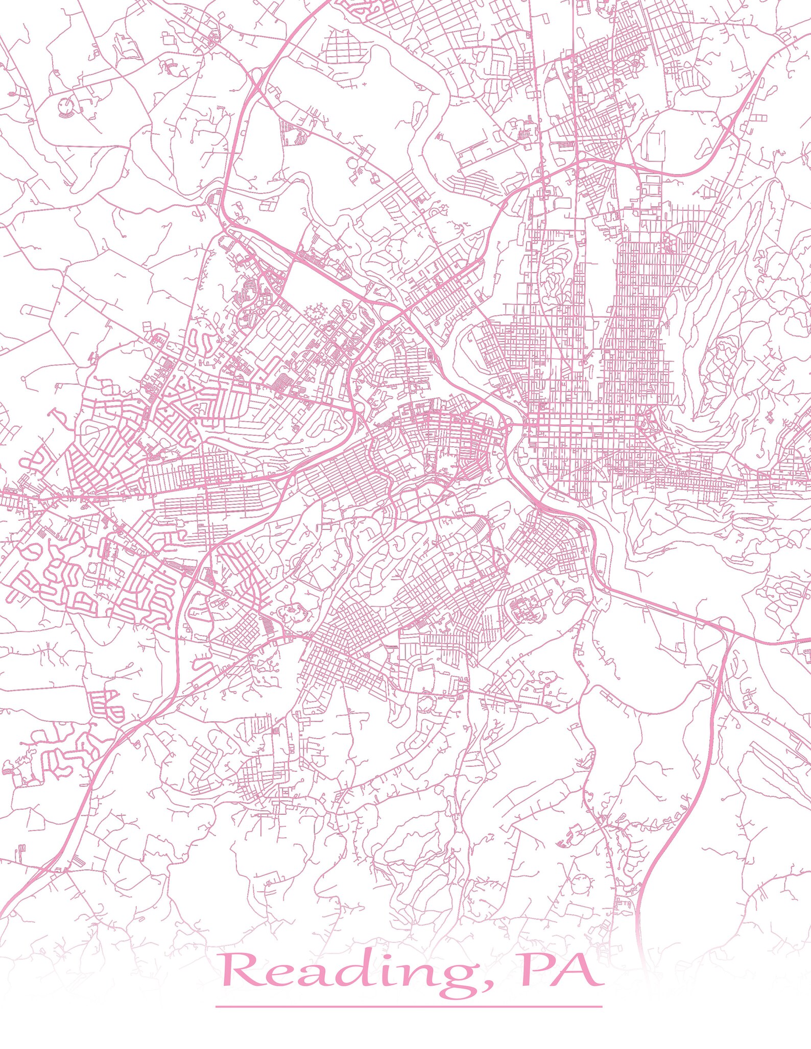 Colored Map of Reading PA and All Its Roads - Etsy