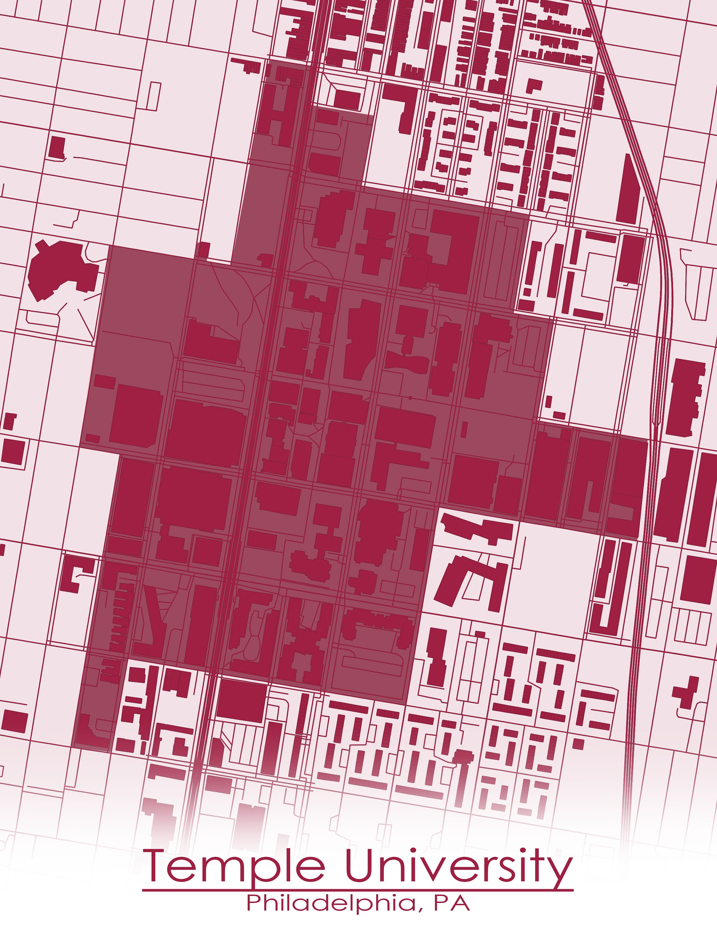 Colored Map of Temple University University and All Its Roads - Etsy