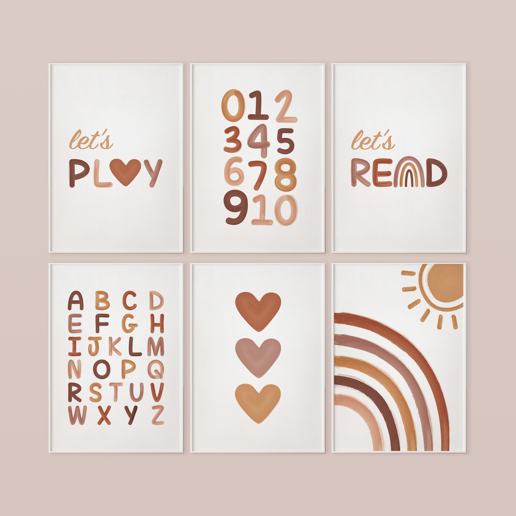 Abc 123 Boho Alphabet Chart Wall Decor Let's Play | Etsy