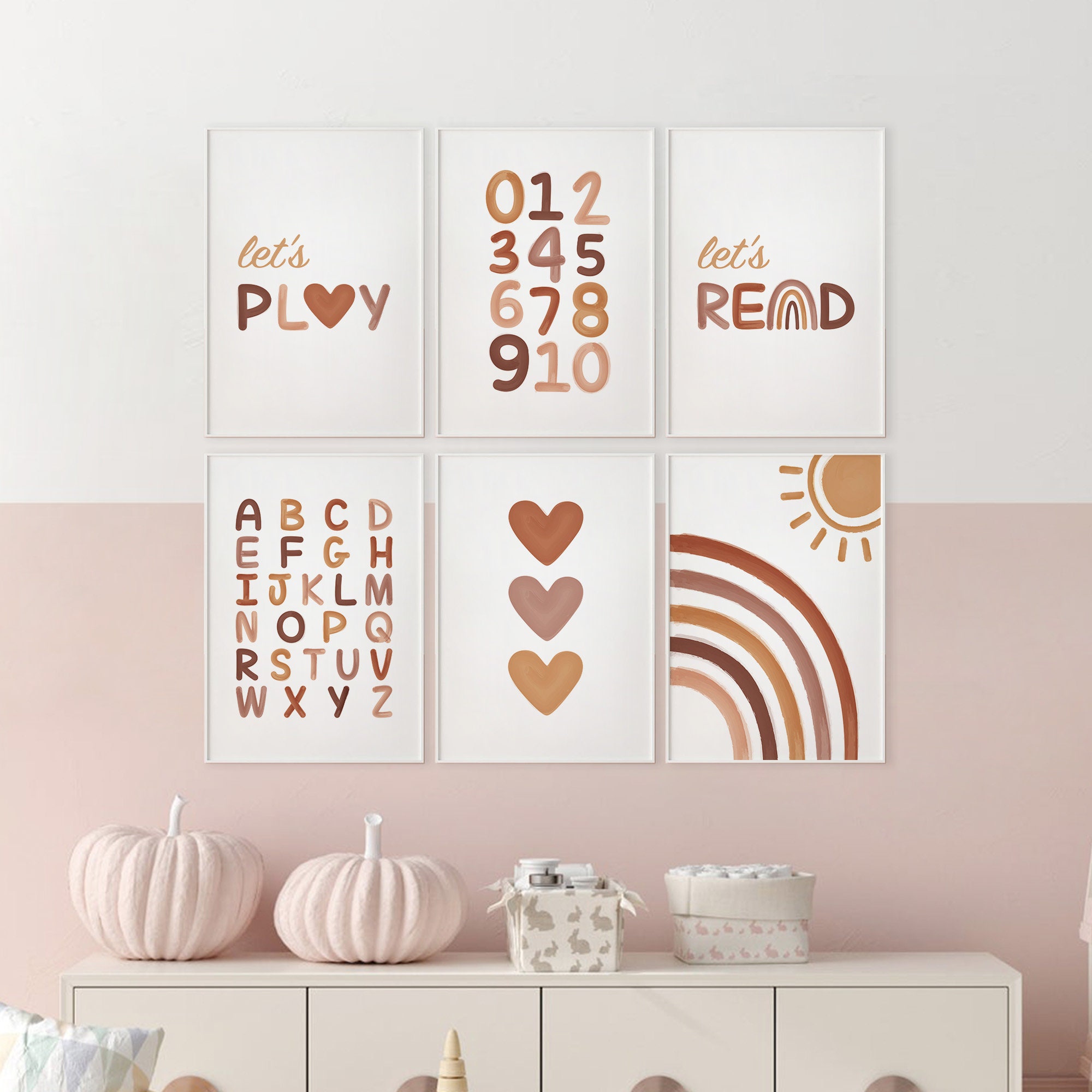 Abc 123 Boho Alphabet Chart Wall Decor Let's Play | Etsy