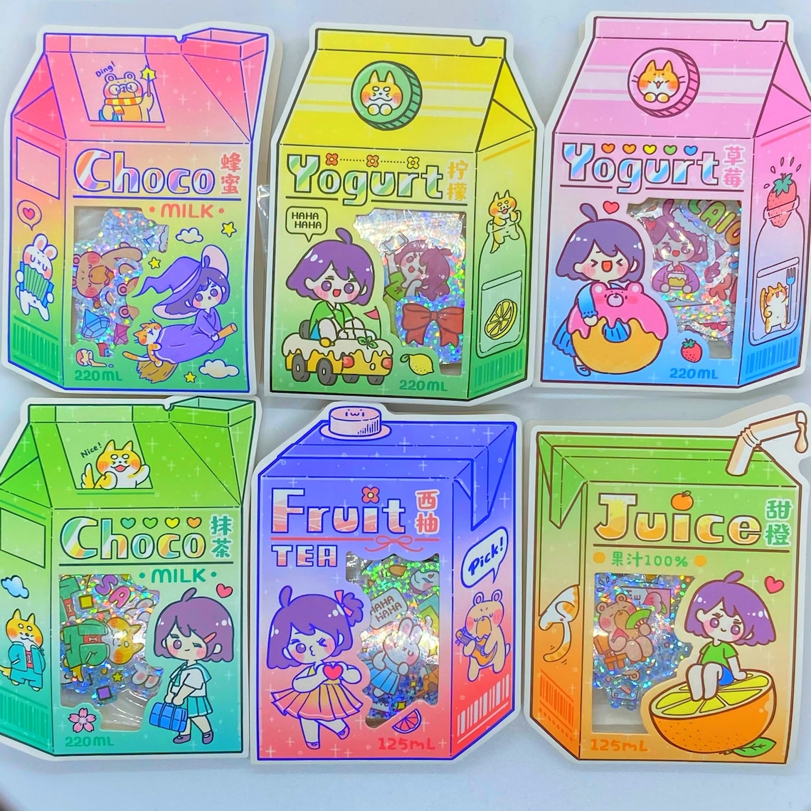 Juice Box Style Kawaii Stickers Pack of 40 With Badge-cute Stationery ...