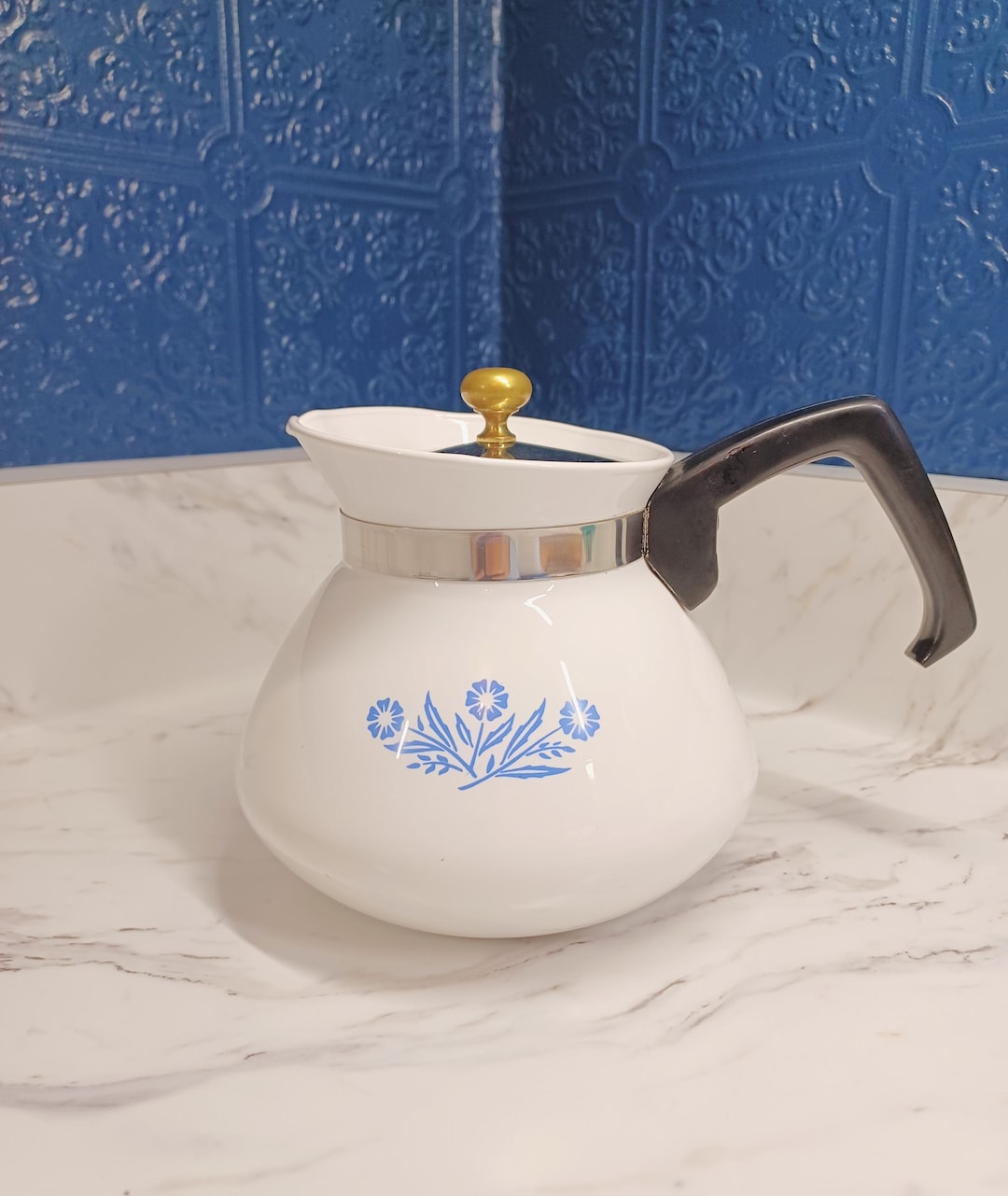 Vintage Corning Ware Blue Cornflower Tea Coffee Pot Kettle, Stovetop 6 ...