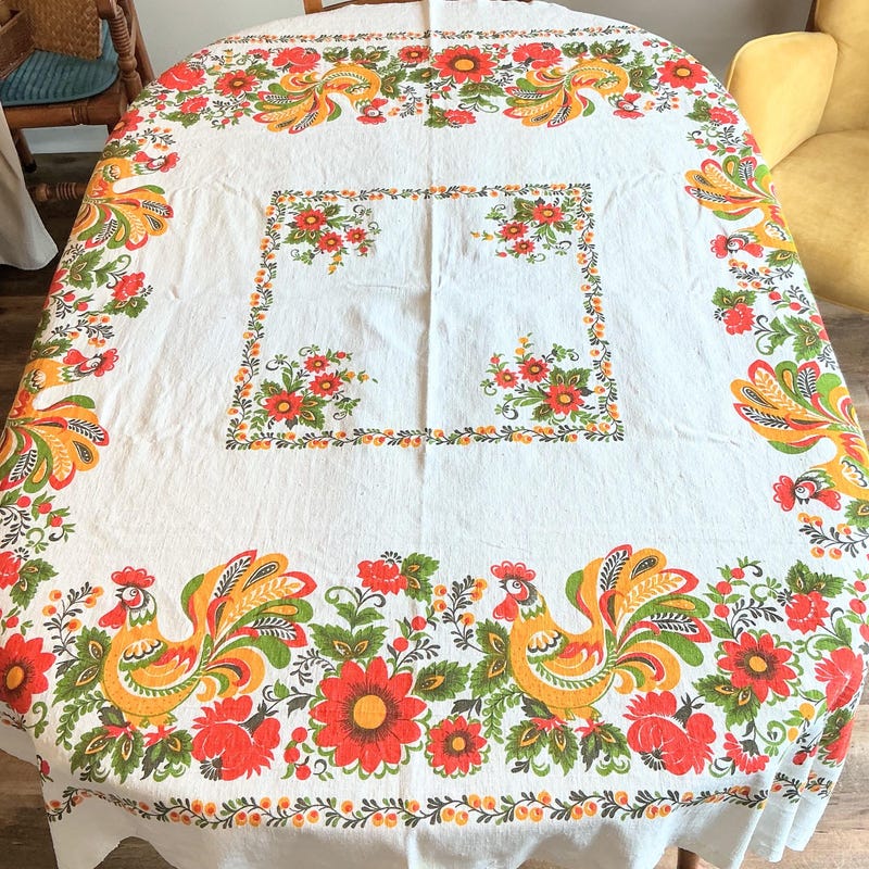 Bright Folk Tablecloth - Etsy
