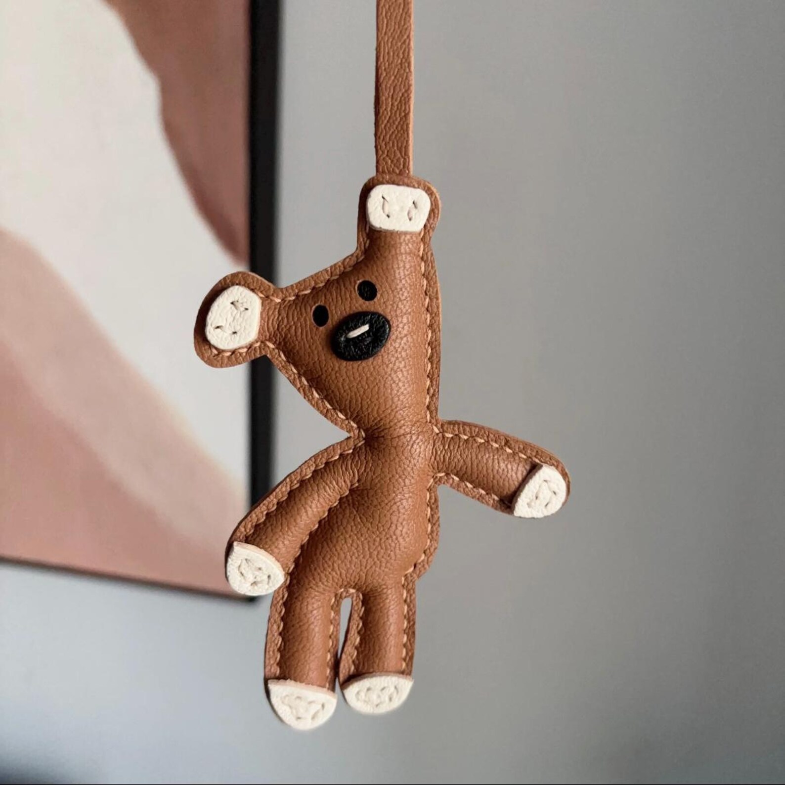 Handmade Mr. Bean's Teddy Leather Bag Charm/keychain Gift Bag Tag ...