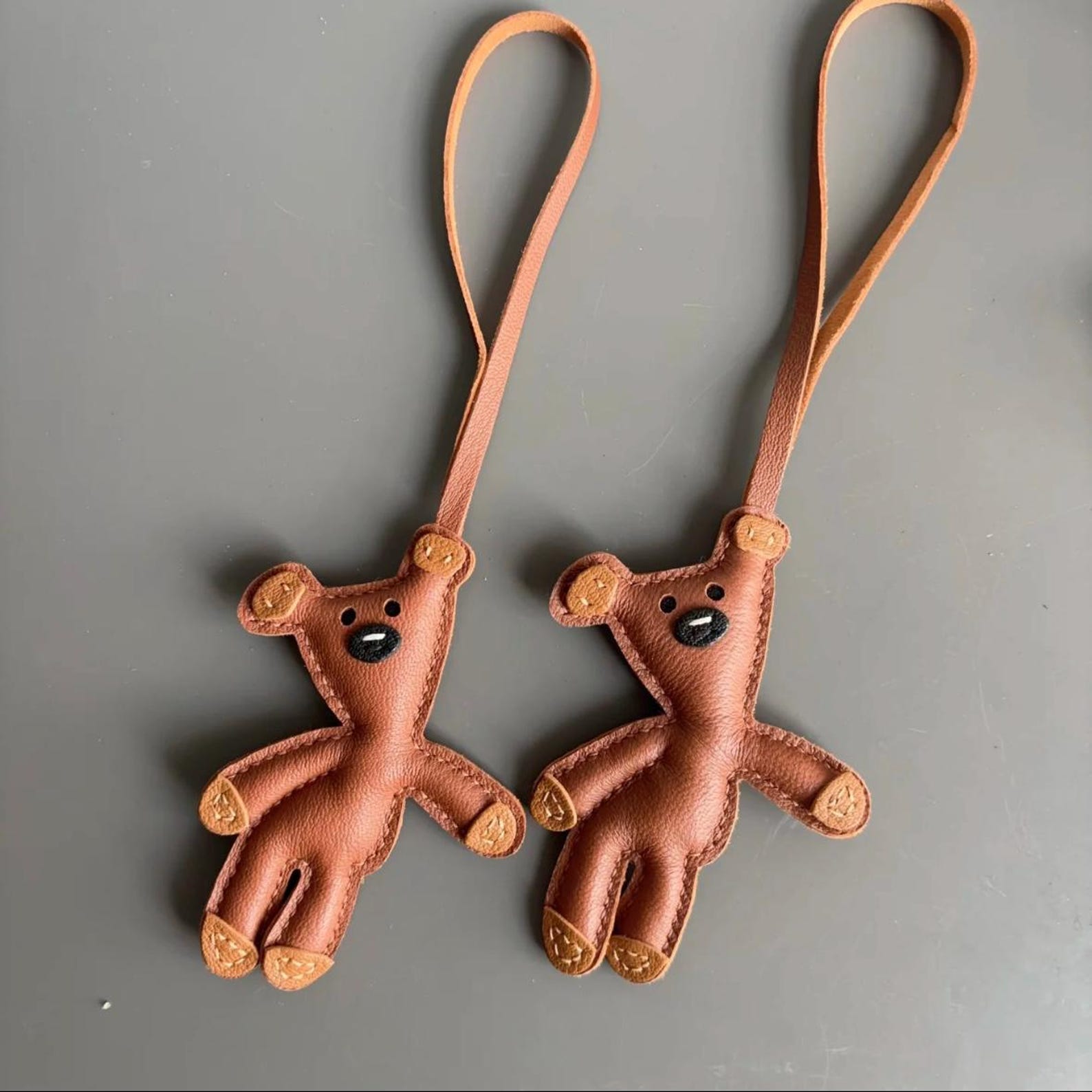 Handmade Mr. Bean's Teddy Leather Bag Charm/keychain Gift Bag Tag ...