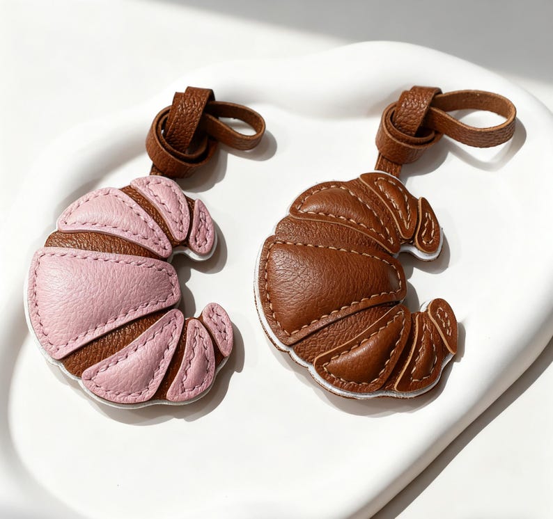 Handmade Croissant Leather Bag Charm/keychain Gift Bag Tag Leather ...
