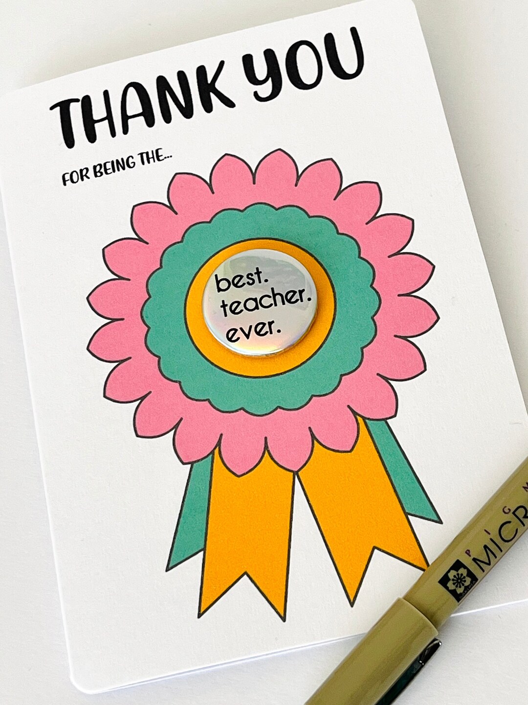Best Teacher Ever End of Term Thank You Card With Keepsake Badge. End ...