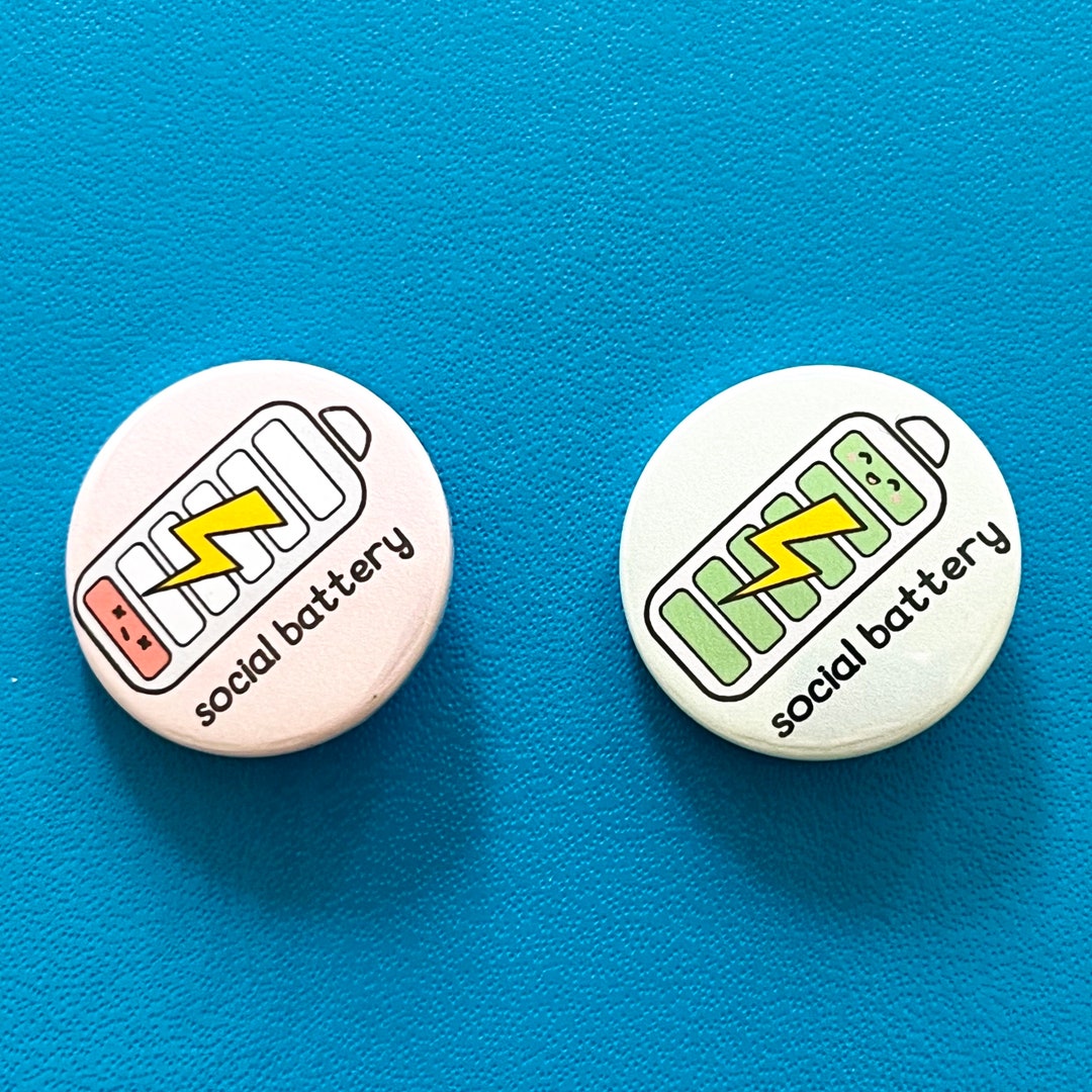 Pair of Social Battery Badges, Fully Charged and in Need of Recharging ...