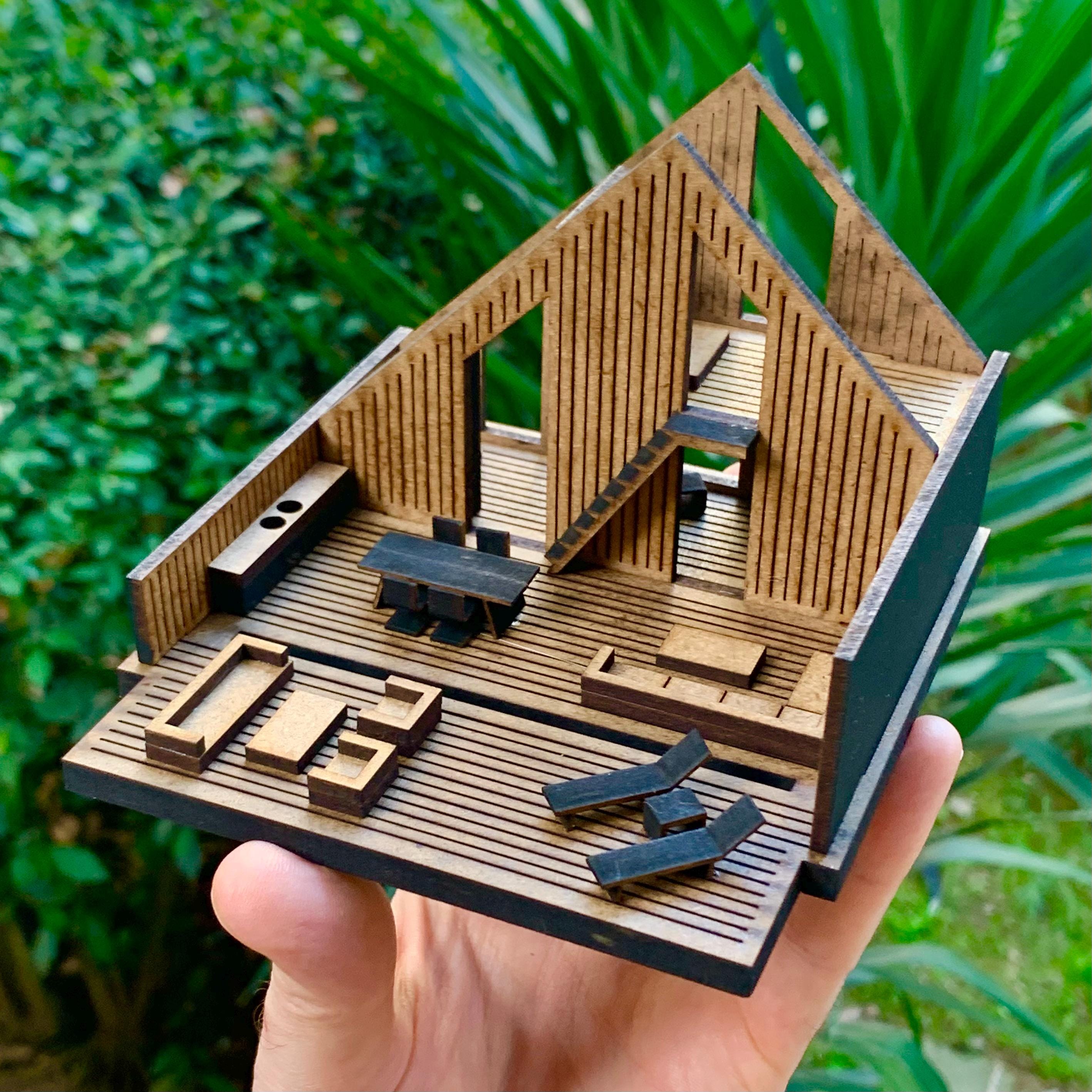 Modern Scandinavian House Model, Miniature A Frame Building, Micro ...