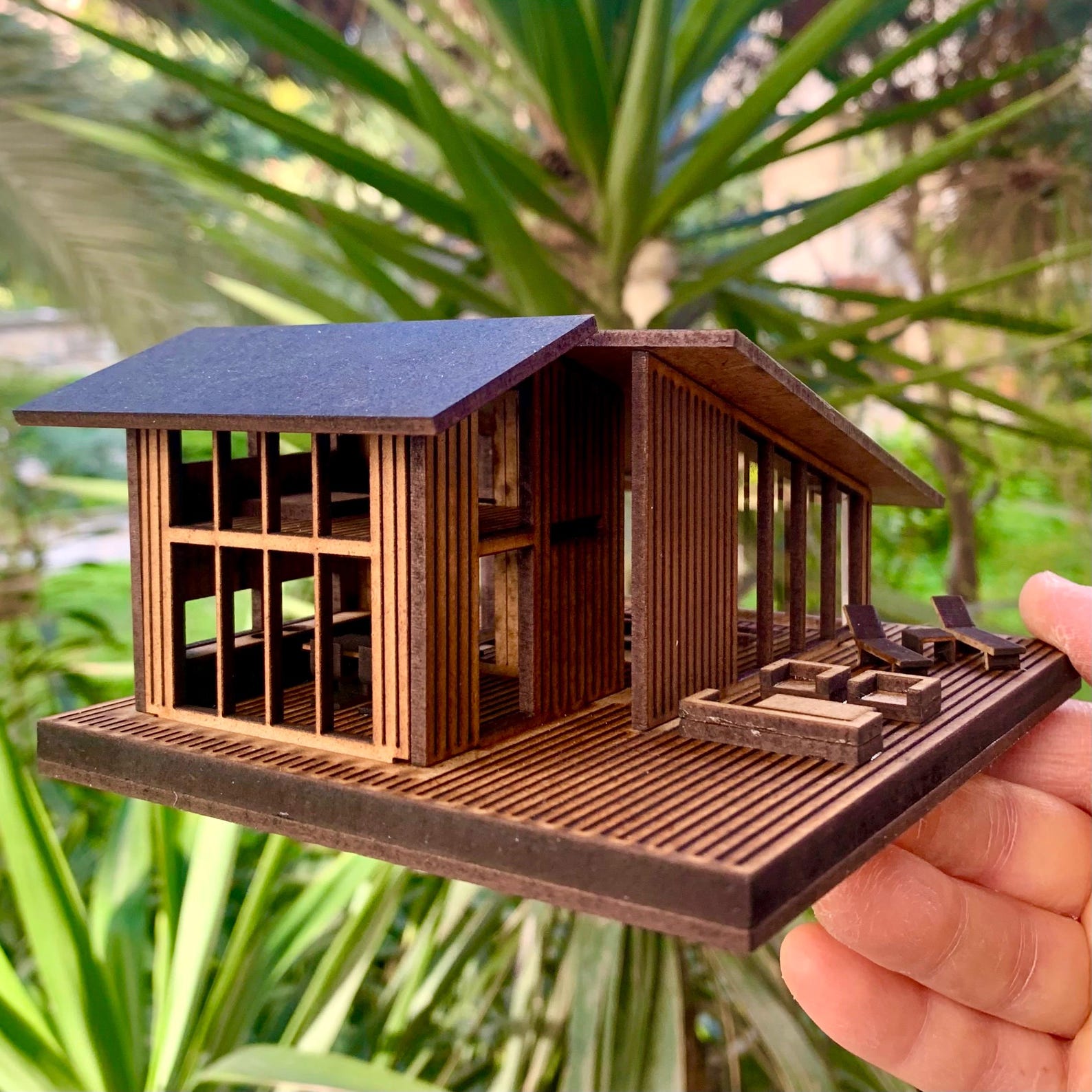 Mid Century Modern Miniature House – Assembled Micro Dollhouse With ...