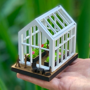 Miniature Conservatory DIY Kit, Dollhouse Greenhouse, Wooden Garden ...